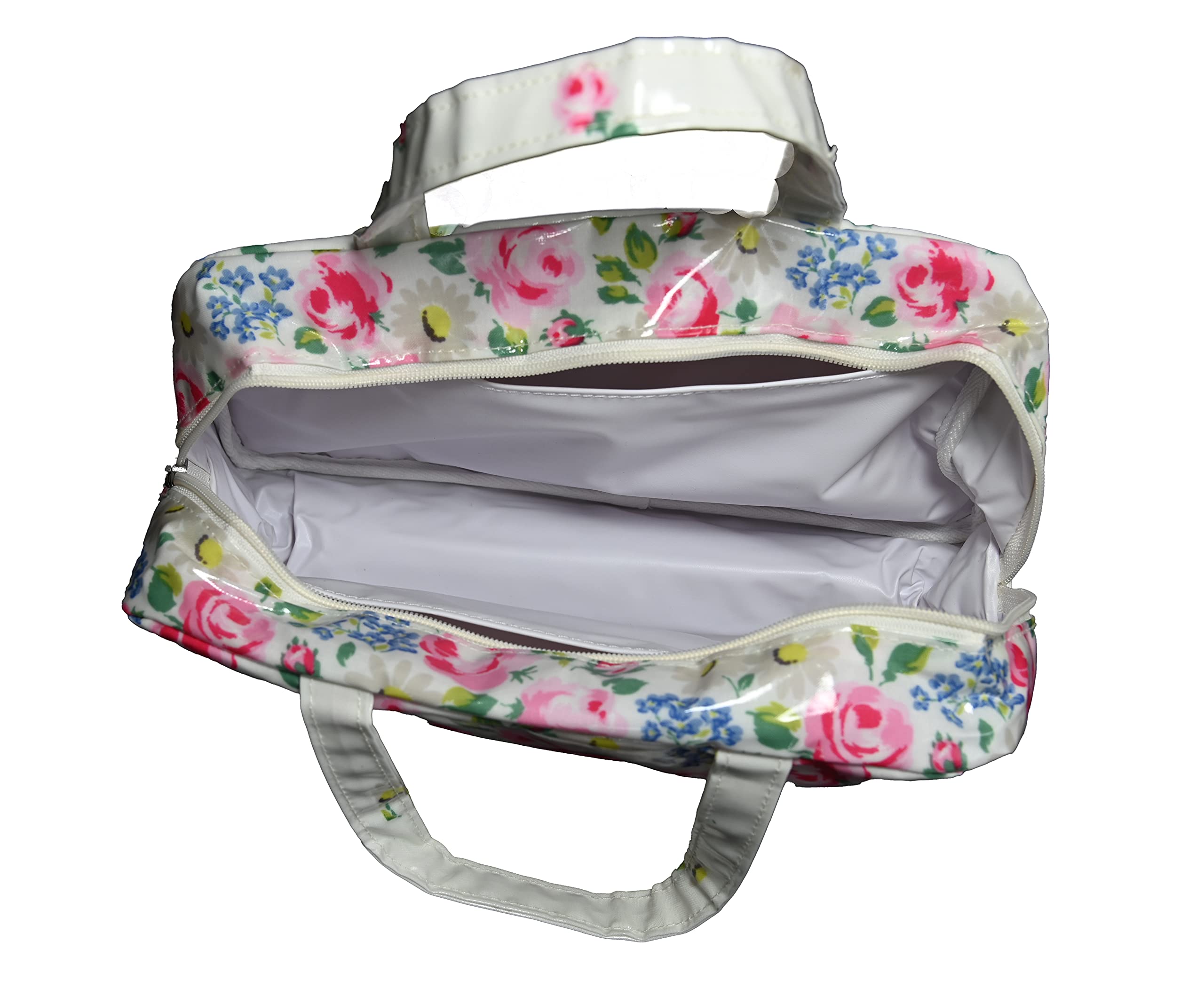Cath Kidston Large Wash Bag Toiletry Bag with Handles in Rose Design in Warm Cream Oilcloth