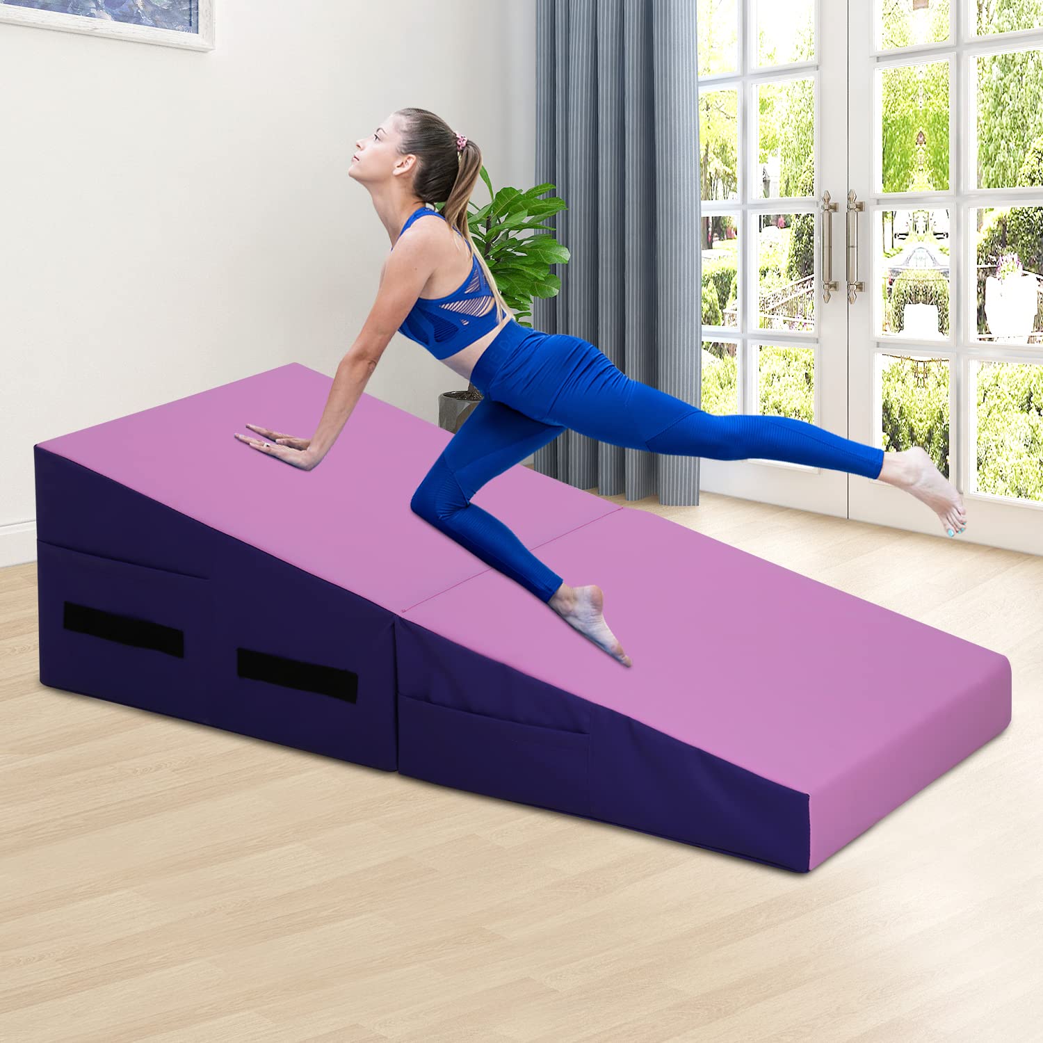 CL.Store Incline Gymnastics Mat 48 x24 Inch Foldding Exercise Mat,Gymnastic Tumbling Mat w/