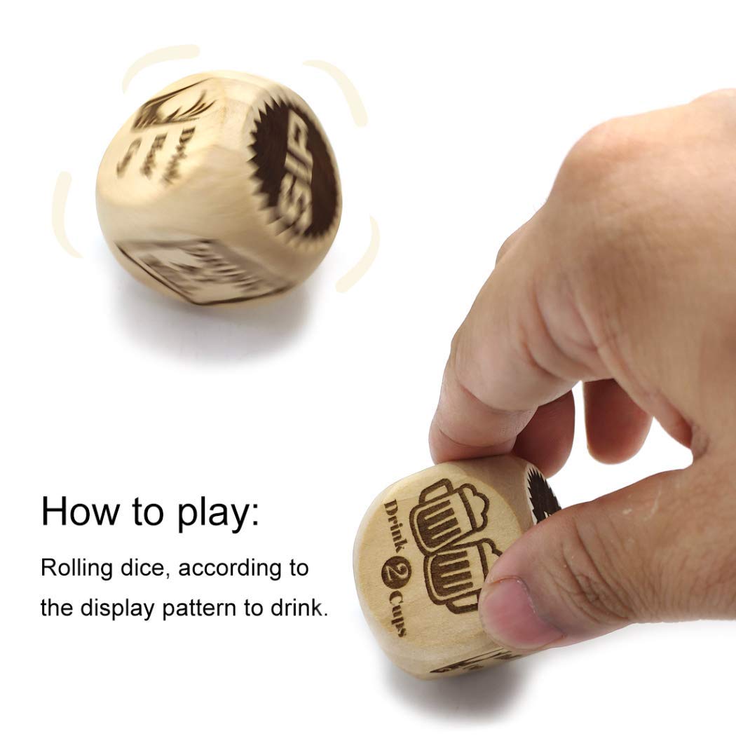 Hometu Party Drinking Dice Game Funny Rolling Decider Bachelorette Game Wooden Dices Set Bar Pub Turnt Drunk Frenzy Adult Favor Game 2PCS(40MM)