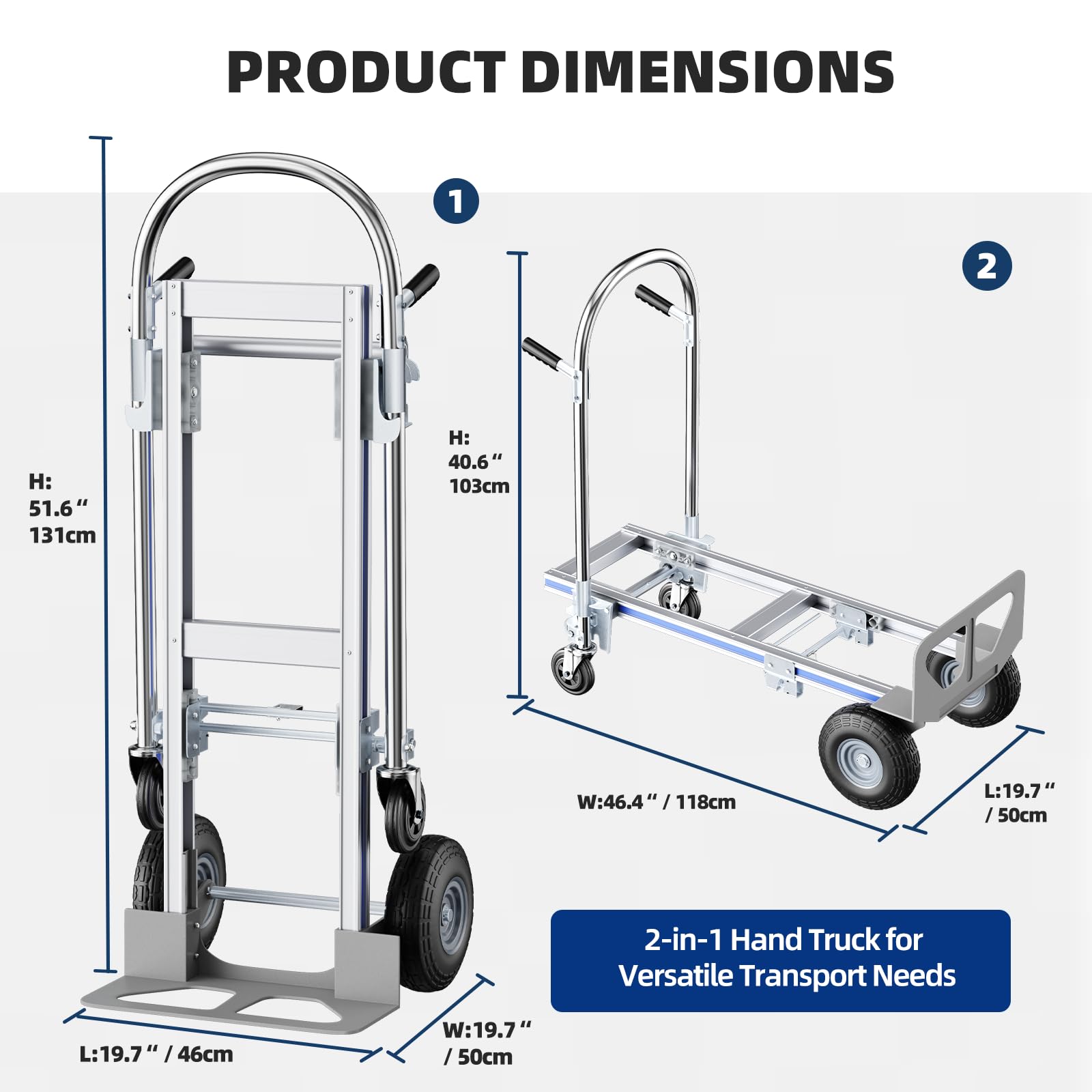 Convertible Hand Truck Dolly Cart, 2-in-1 Hand Truck with 1000 Lbs Capacity, Durable Solid Wheels - Folding Design for Easy Storage, Ergonomic for Moving Appliances, Boxes, Ideal for Heavy Outdoor Use