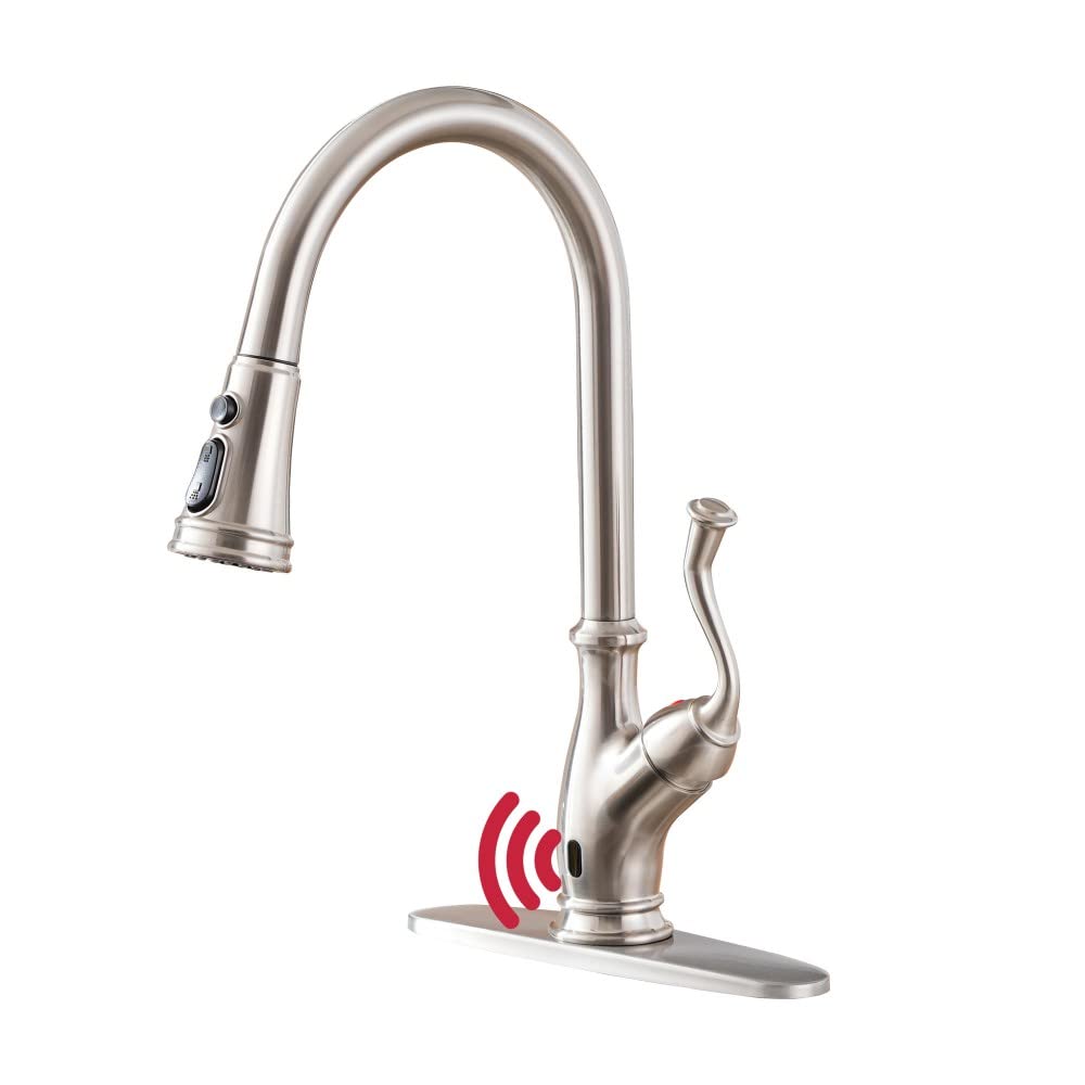 Boyel Living Touchless Kitchen Faucets with Pull Down Sprayer in Brushed Nickel,Stainless Steel，3 Function Water Outlet Sink Faucet with Flexible Hose