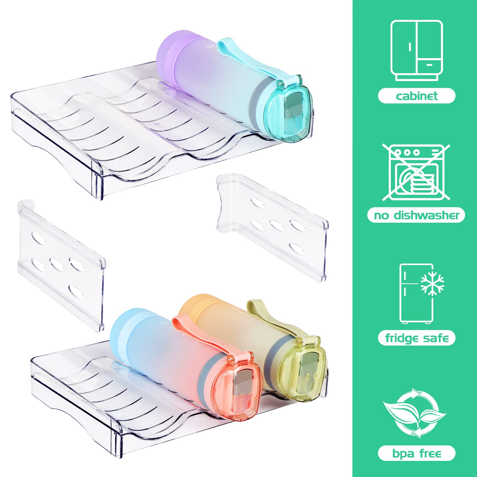 Boribim 2 Pack Stackable Water Bottle Organizer - Water Bottle Holder for Cabinet - Kitchen Pantry Organization and Storage Shelf, Plastic Fridge Wine Drink Racks, Tumbler Travel Mug Cup Organizer