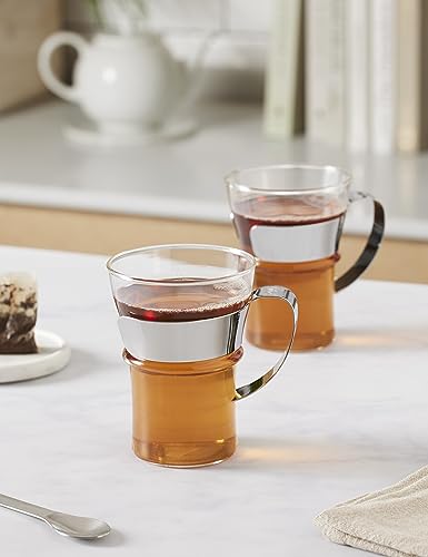 Bodum ASSAM Coffee Glass Set (Metal Handle, Dishwasher Safe, 0.35 L/12 oz) - Pack of 2, Shiny
