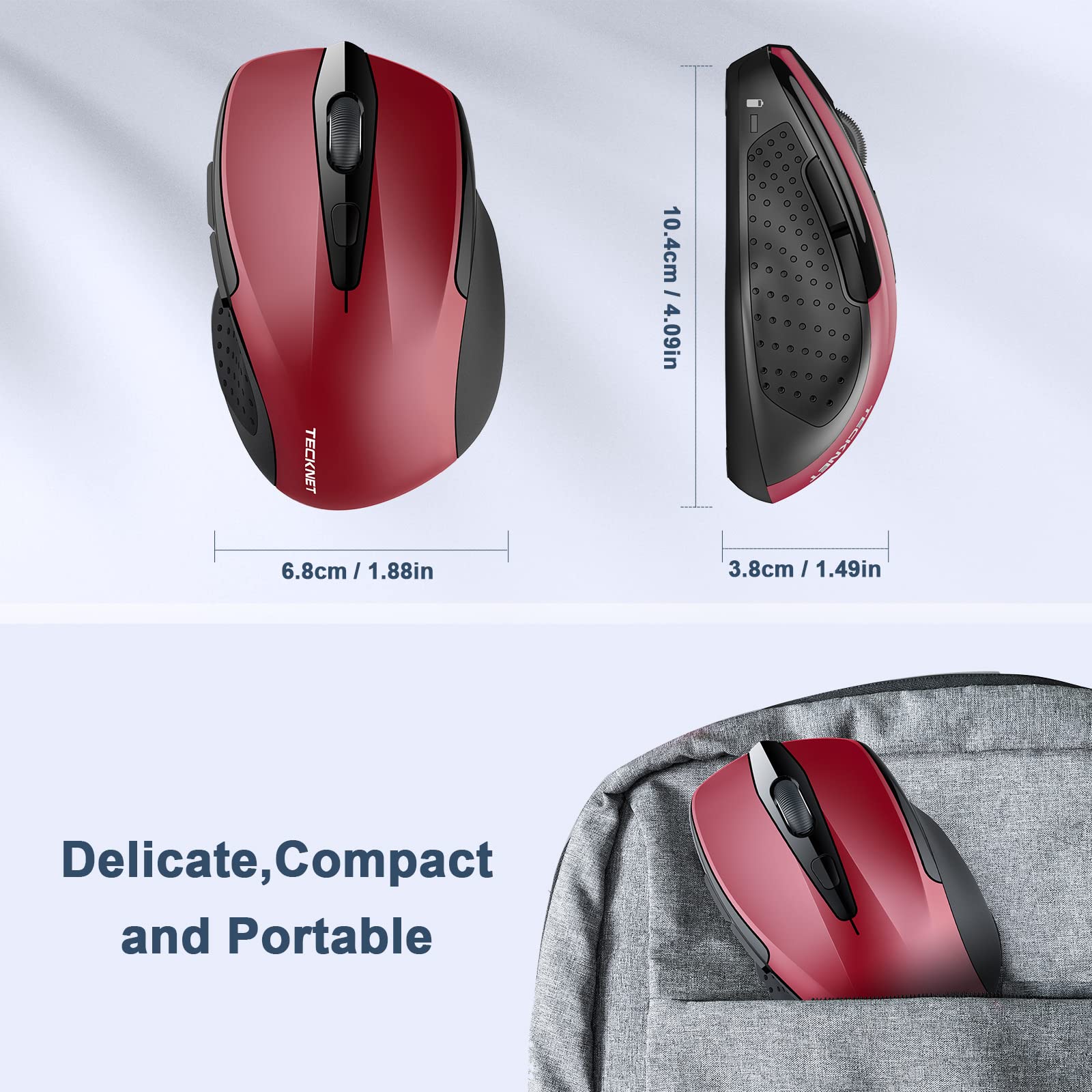 TECKNET Wireless Mouse, 2.4G Ergonomic Optical Mouse, Computer Mouse for Laptop, PC, Computer, Chromebook, Notebook, 6 Buttons, 24 Months Battery Life, 4000 DPI, 6 Adjustment Levels