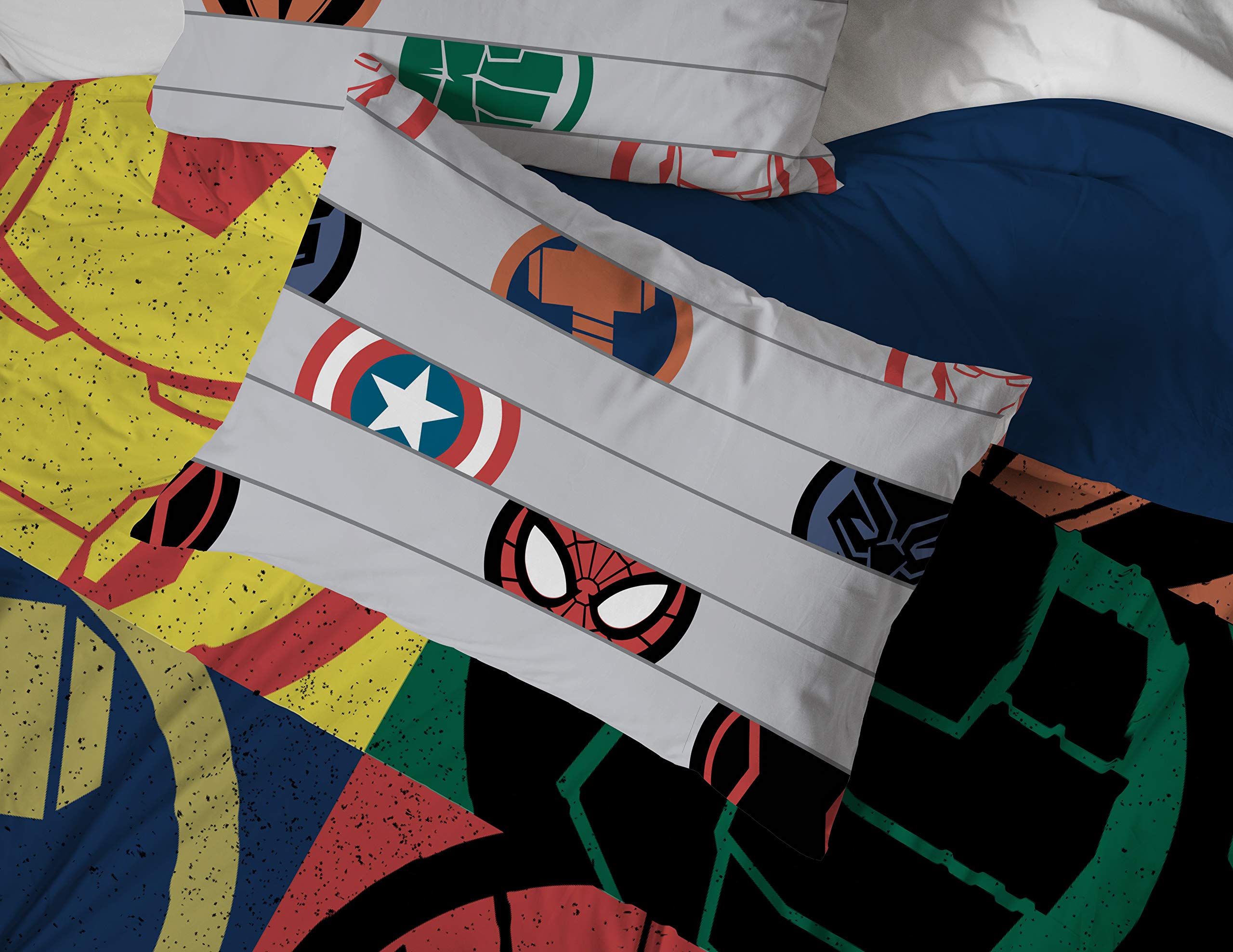 Jay Franco Marvel Avengers Emblems Full Sheet Set - 4 Piece Set Super Soft and Cozy Kid’s Bedding - Fade Resistant Microfiber Sheets (Official Marvel Product)