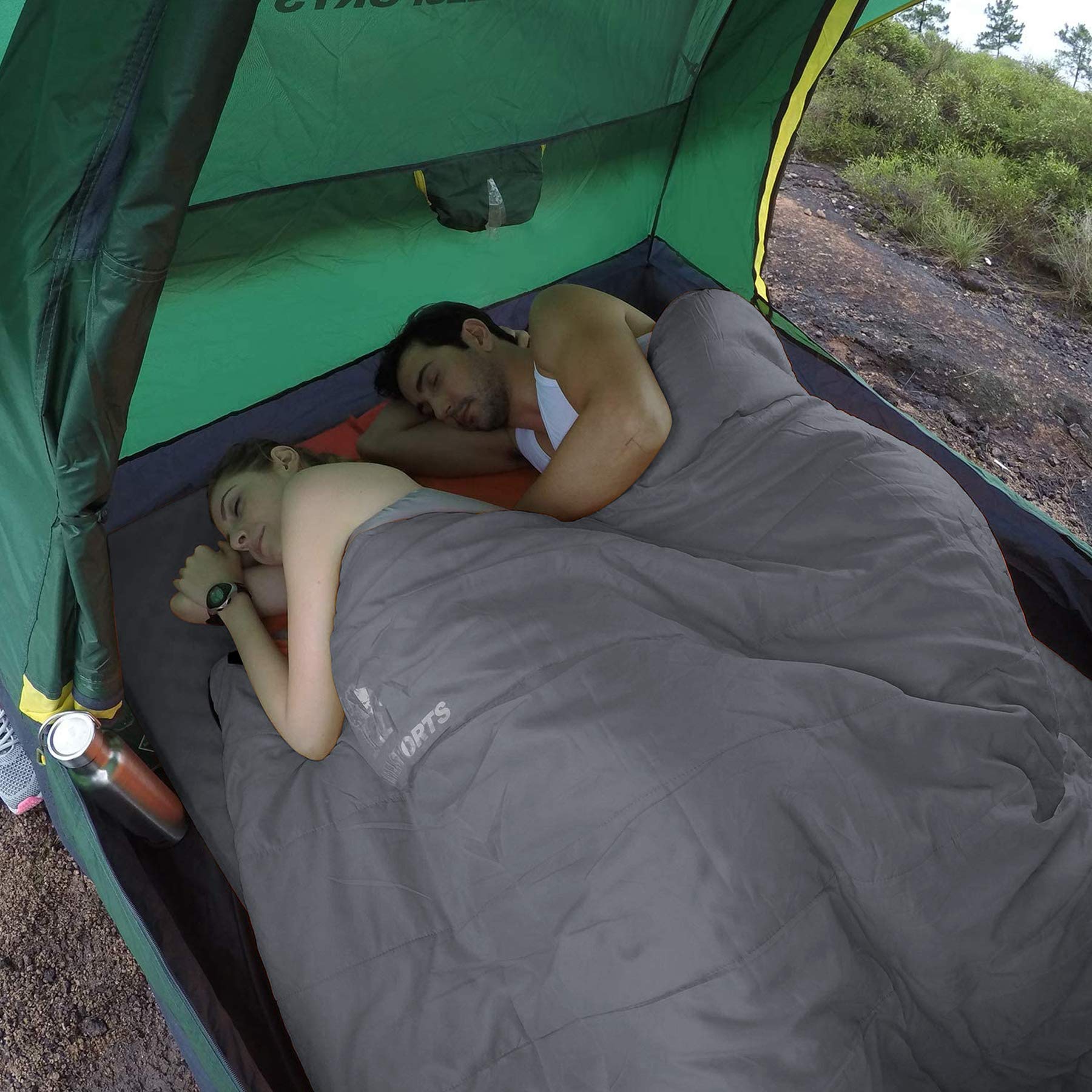 CAMEL CROWN Double Sleeping Bag - 4 Seasons Warm Cold Weather, Portable, Backpacking Hiking Camping Bag with Pillow for Camping & Adventures