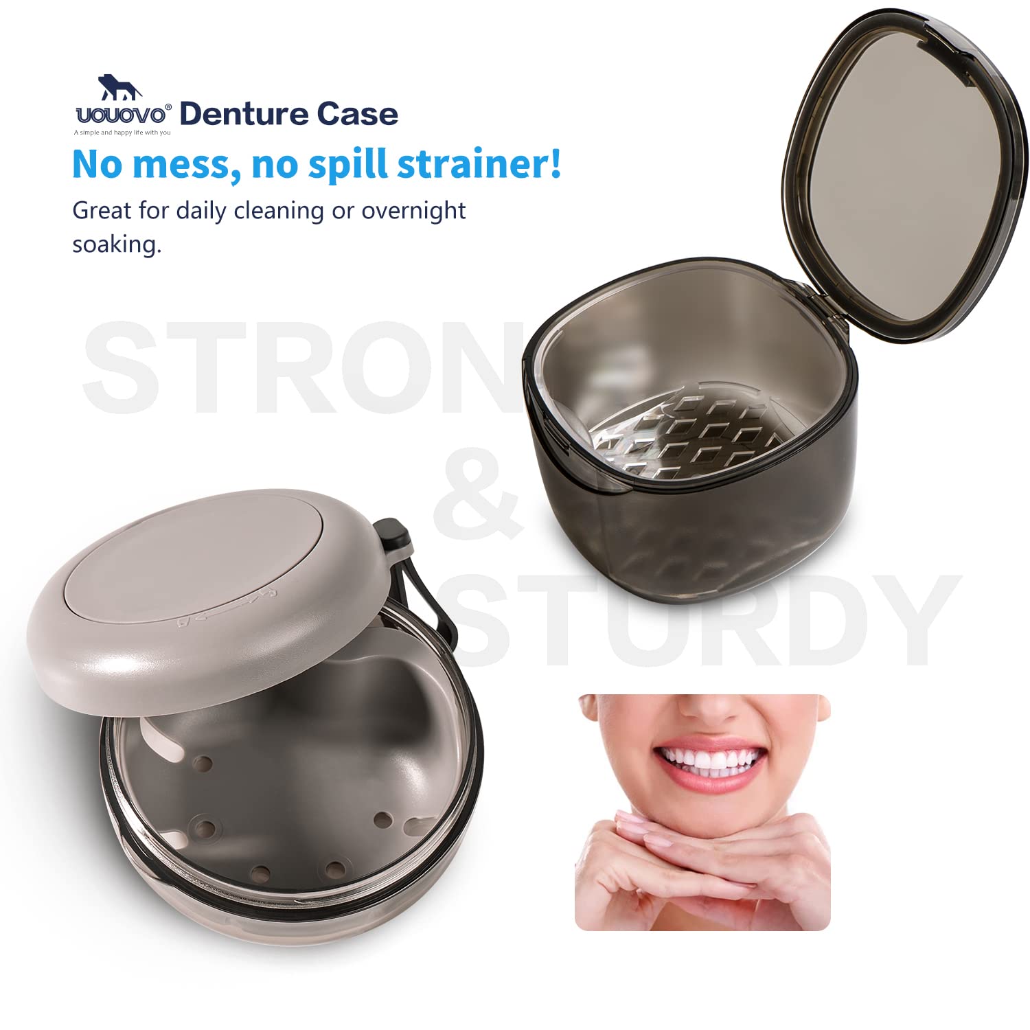 Denture Case Kit - 2 Pack - Definitely No-Leak Denture Bath Case for Home and Travel Kits Denture Cup with Strainer & Magnetic Mirror,Completely Clean Care for Retainer, Mouth Guard, & Denture (Blue)