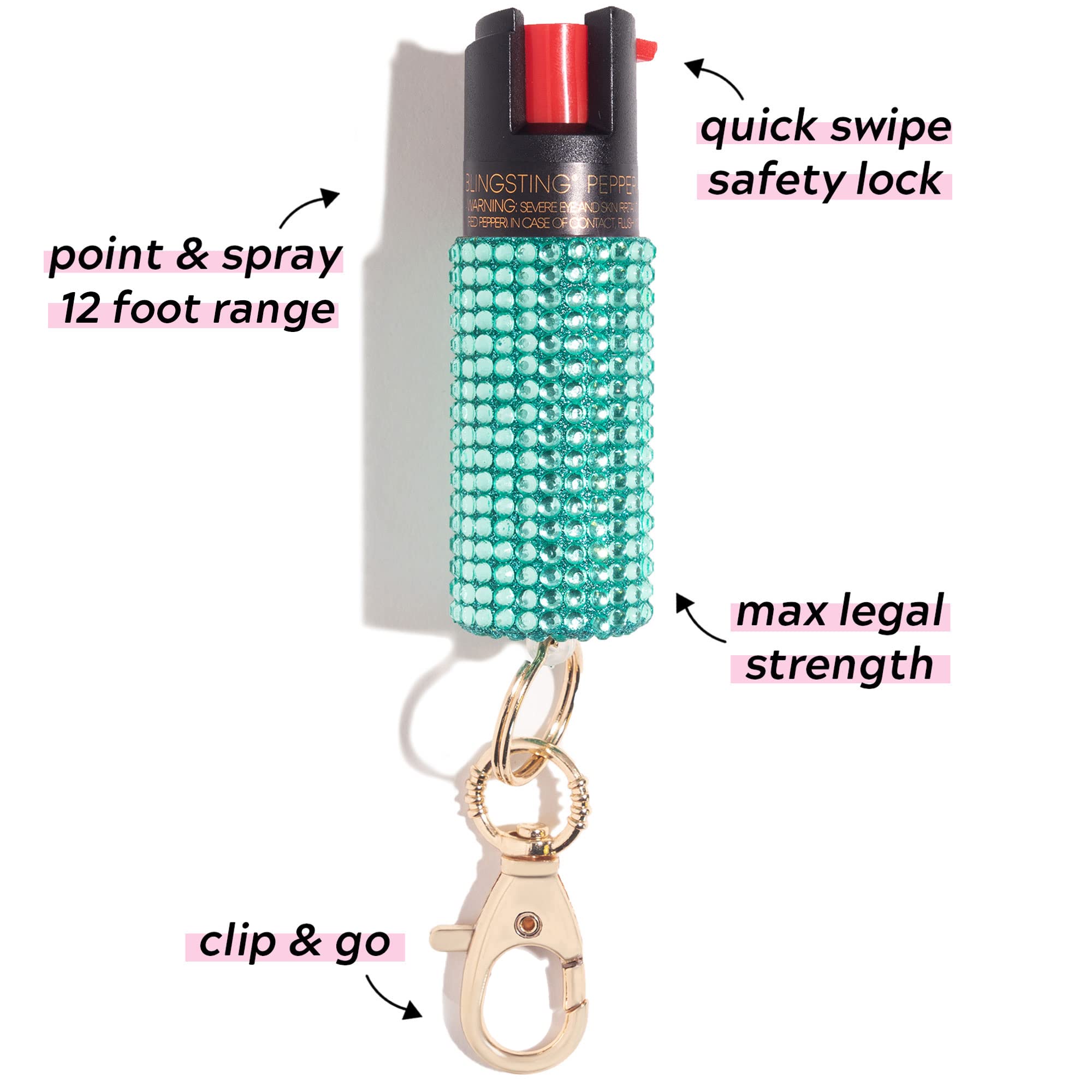 BLINGSTING Pepper Spray Maximum OC Strength Self Defense Spray for Women, 12 ft Spray Range & UV Dye