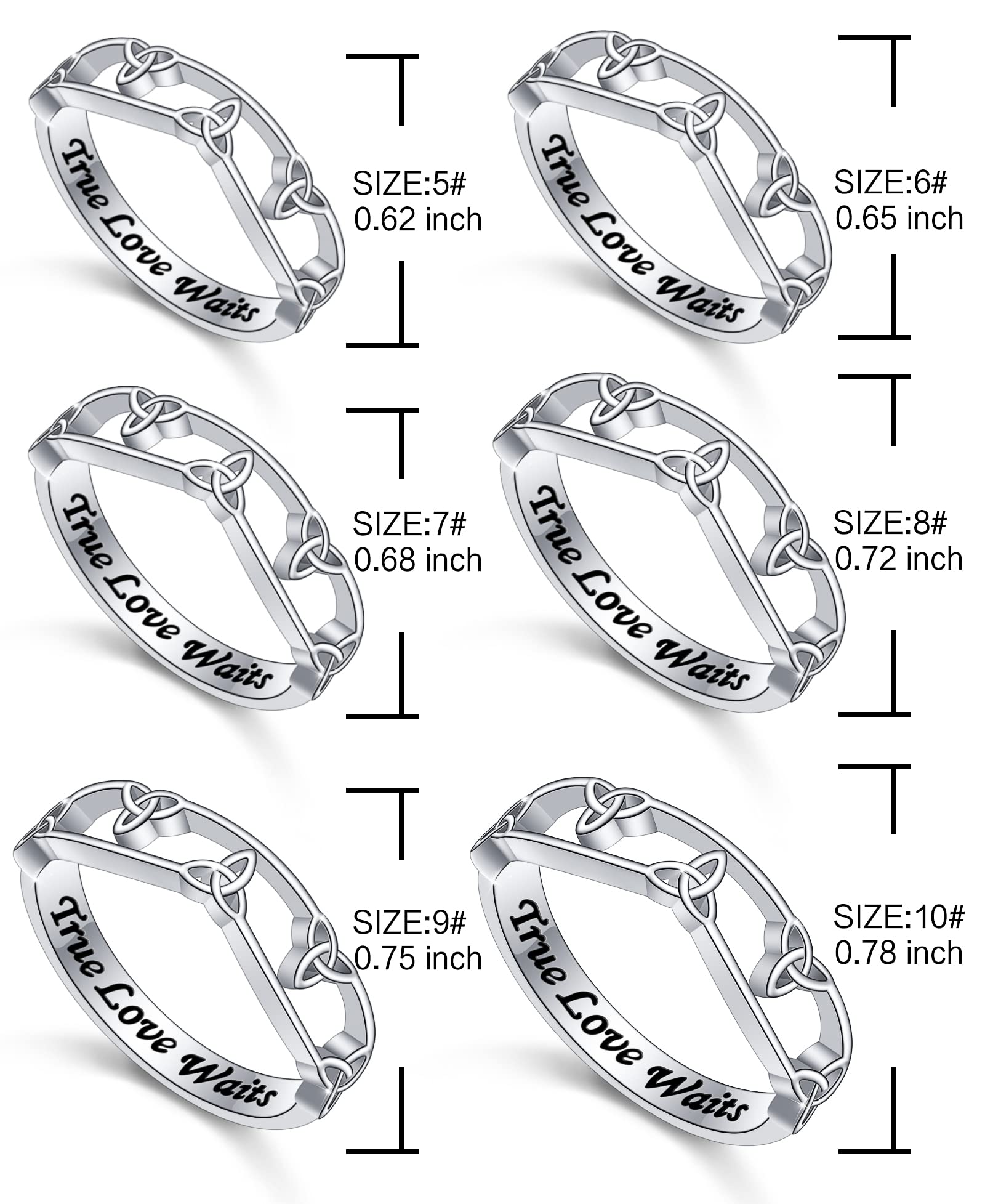 DAOCHONG Celtic Knot Ring Sterling Silver Purity Ring Celtic Love Knot Ring True Love Waits Rings for Women Girlfreind Valentine's Day Size 8