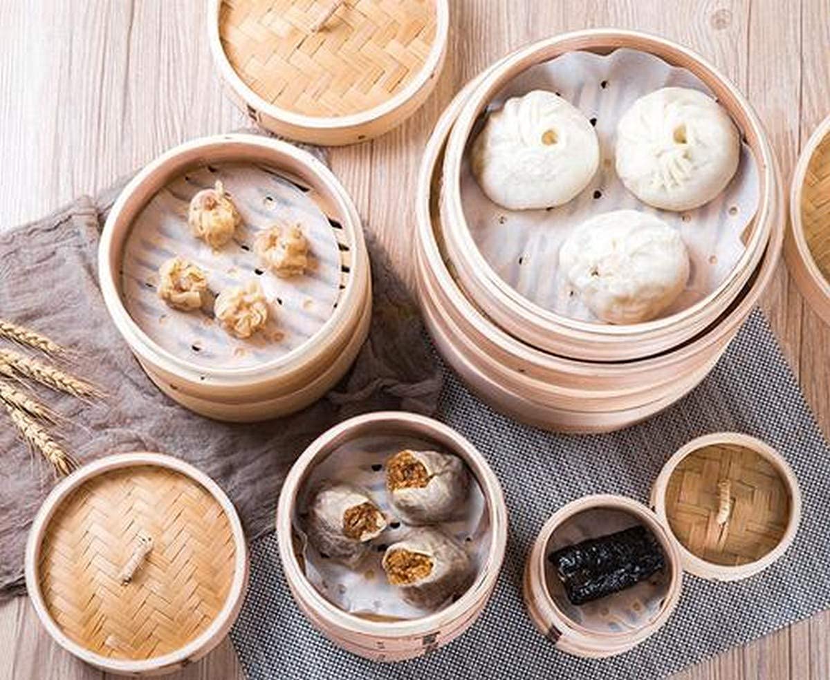 JapanBargain 2221, Bamboo Steamer Basket 6 inch Chinese Food Rice Vegetable Dim Sum Buns Chicken Meat Seafood Dumpling Steamer, 6-inch
