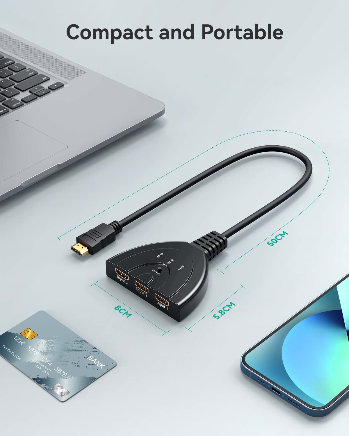HDMI Switch 4K, VILCOME 3 Port HDMI Switcher 3x1 HDMI Splitter Hub 3 in 1 Out with Pigtail Cable Supports 4K 3D HD 1080P for Xbox PS4 Roku HDTV