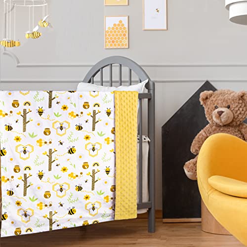 HOMRITAR Baby Blanket for Girls Soft Plush Minky Blanket with Double Layer Dotted Backing for Infant Picnic Traveling with Cute Animals Multicolor Printed 30 x 40 Inch (Yellow Bees)