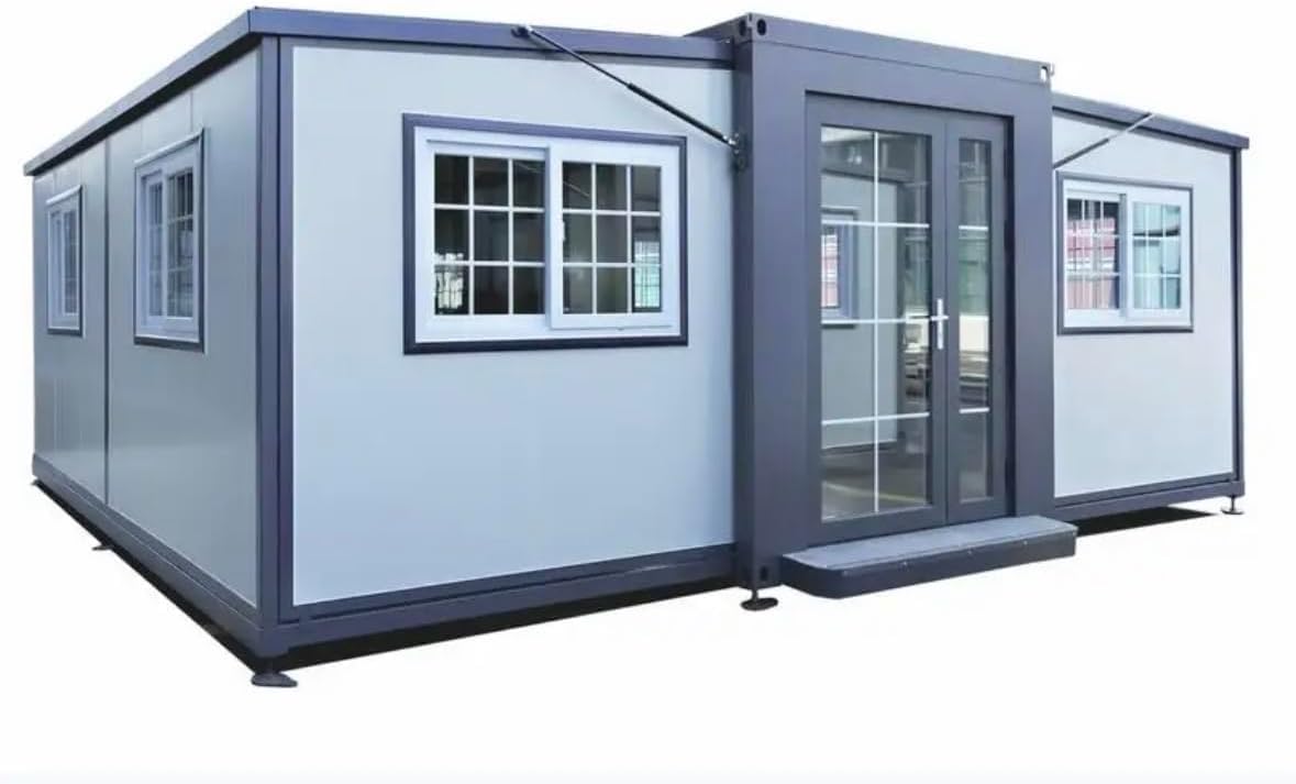 Generic Portable Prefacbricated Modern House, 19 x 20 FT, 2 Rooms, 1 Bathroom & 1 Kitchen, Alloy Steel, Foldable Outbuilding โ Light Blue, R82827