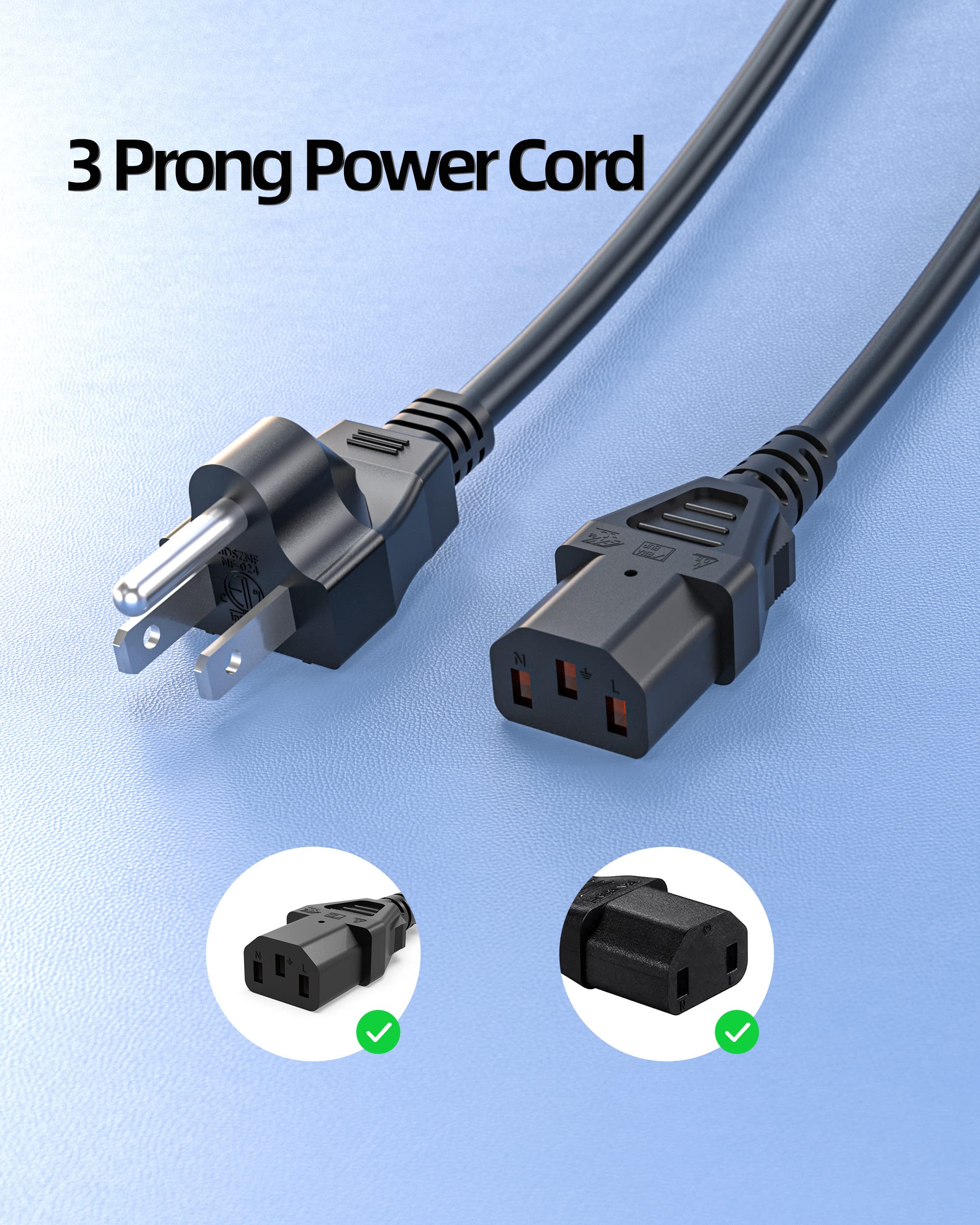 Superer 3 Prong AC Power Cord Cable Fit for Sony PlayStation PS3 First Generation(Fat), Xbox 360 1st Generation(Fat) Replacement