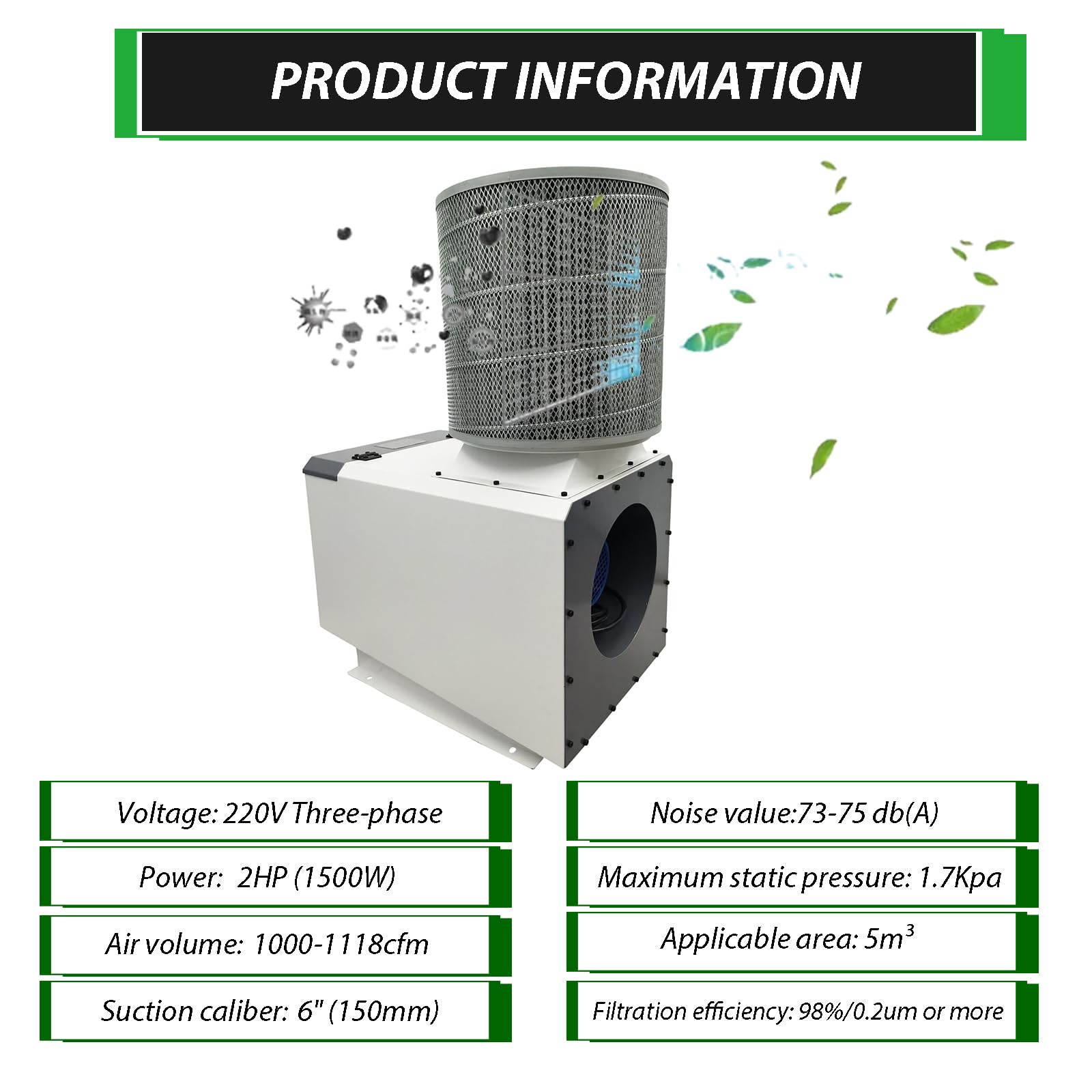 EQCOTWEA CNC Oil Mist Collector for Machine Tools 6" Processing Mechanical Oil Fume Purifier Industrial Soot Purifier 1000-1118cfm 220V 3PH