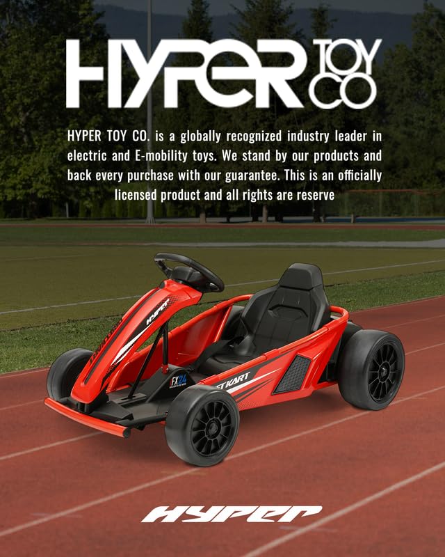Hyper 24V Ride-On Electric Go Kart for Kids 8-14 Years, 3-Speed Setting with Drift Kart Mode, Foot Accelerated Pedal, Up to 9MPH Speed, 154 Lbs Max Weight, Ergonomic Seat & Sturdy Steel Frame, Red