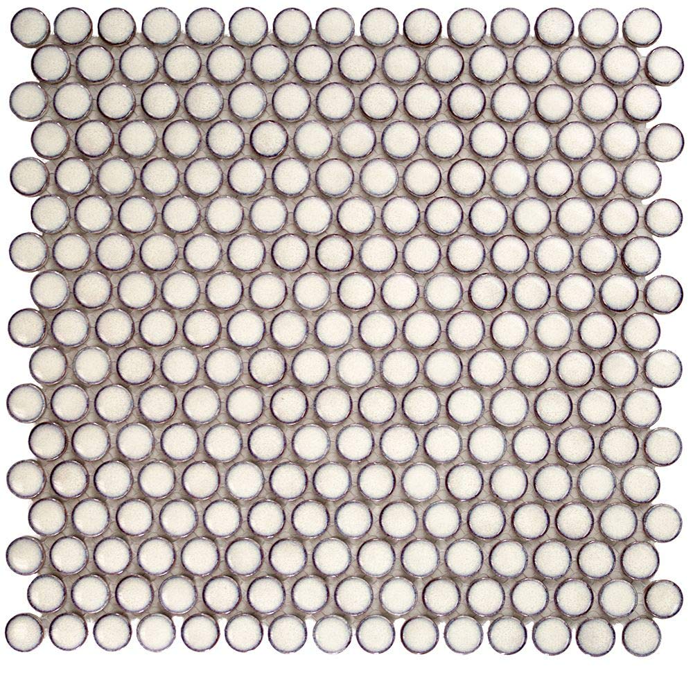 Bliss Penny Round Winter White Ceramic Polished Mosaic Tile Sample