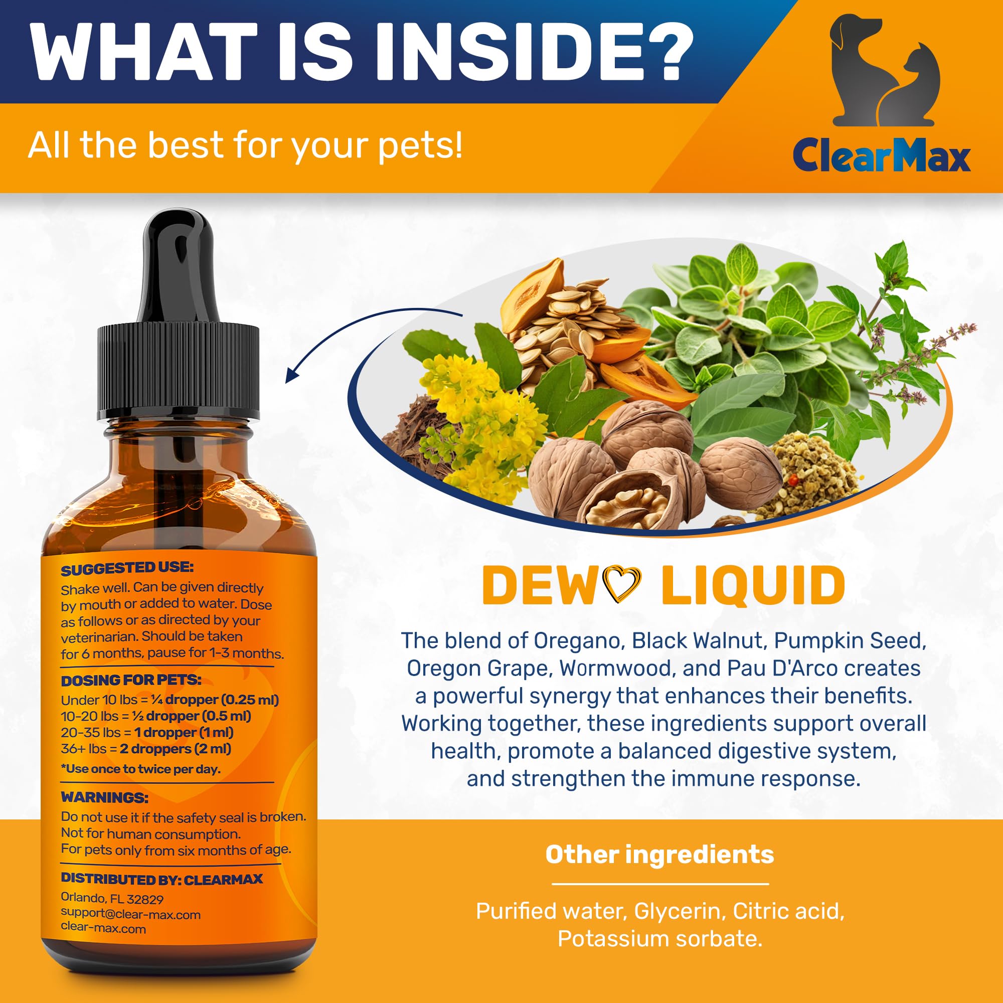 Dewo for Dogs ◆ Cat Dewo ◆ Puppy Dewo ◆ Kitten Dewo ◆ Natural Broad Spectrum Cleanser for Pets ◆ Liquid Dewo for Dogs and Cats ◆ Pet Dewo ◆ Digestive Cleanser ◆ 2 Oz