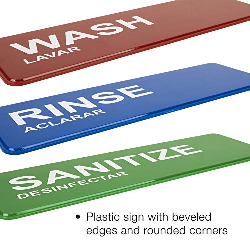 Excello Global Products Wash, Rinse, Sanitize Signs 8.5" x 2.75" (3 Signs)