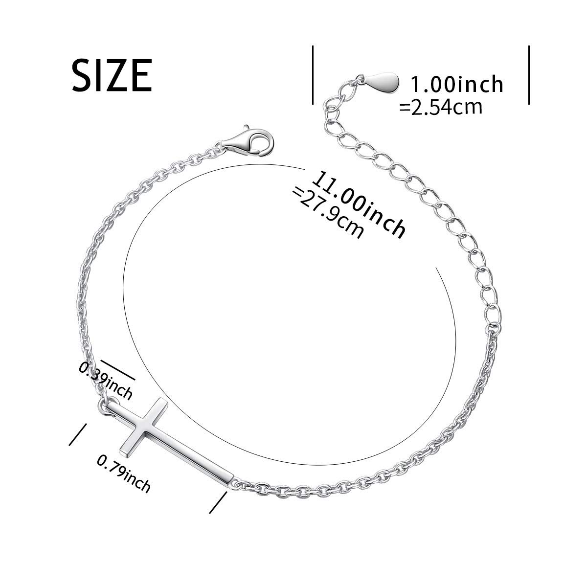 Long Cross Anklet for Women S925 Sterling Silver Adjustable Foot Plus Ankle Bracelet for Women Men Jewelry Gift 11 12 Inches