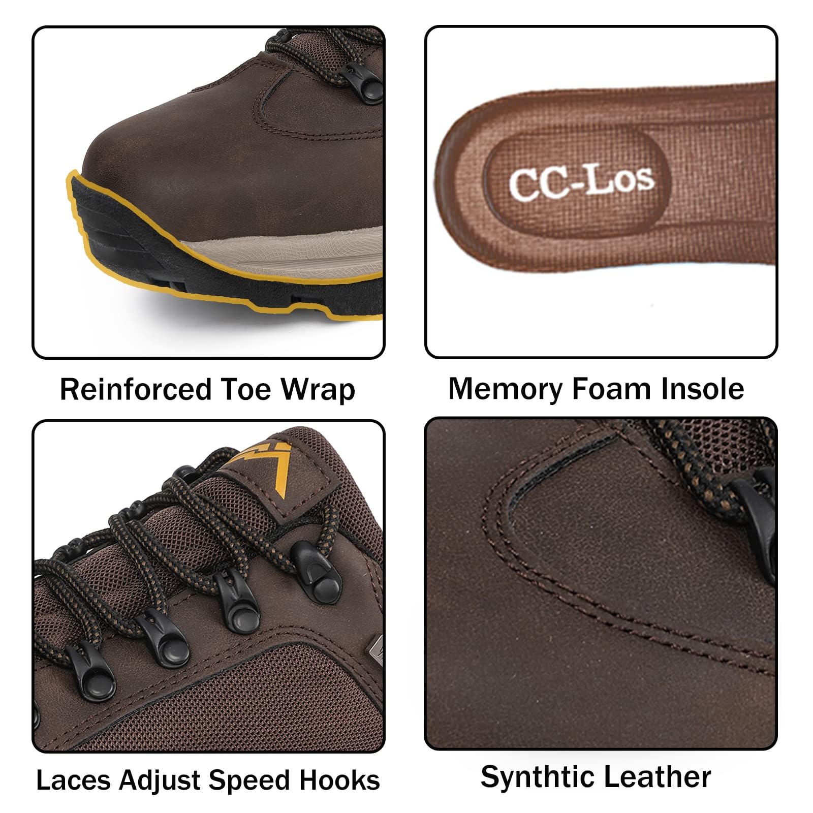 CC-Los Hiking Shoes for Men Lightweight Comfortable Walking Sneakers Brown 11.5