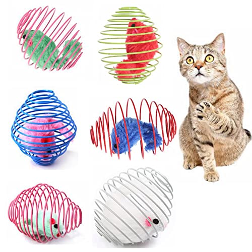 ISMARTEN 6 Pcs Cat Spring Balls Stretchable Cat Springs Toys Interactive Cat Toys Rolling Cat Balls Colorful Playful Coils Spring Toy Caged Rats for Kitten Cat Pet Supplies Indoor Play (Ramdom Color)