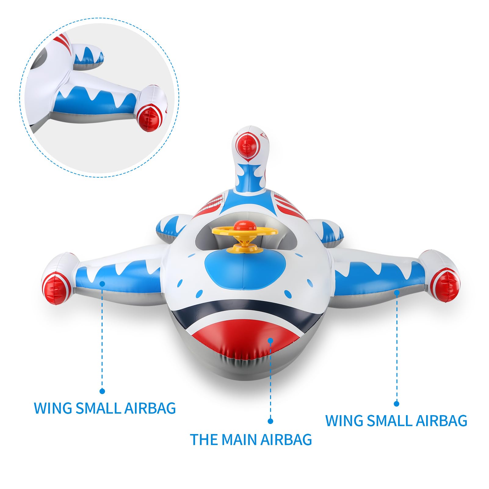 Swimbobo Toddler Pool Float with Seat Boat Inflatable Ride-on Airplane Baby Floatie for Kids Outdoor Toys(White Airplane)