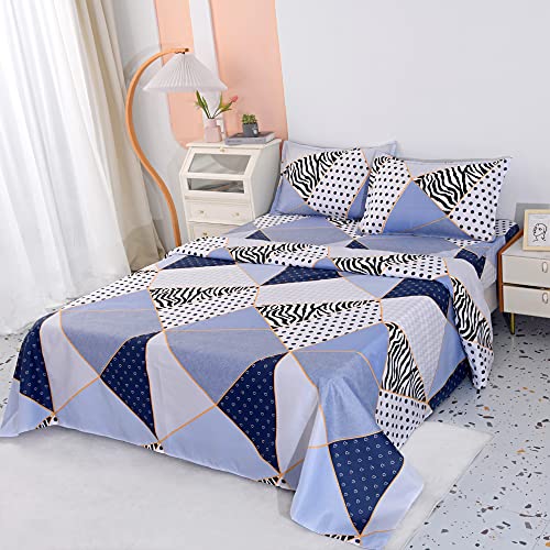HOOBUY Soft Microfiber Printed Bed Sheets Set,All Seasons Bedding 3-Piece,Includes Floral Patterned Flat Sheet,Fitted Sheet with Elastic Deep Pocket&Pillowcase (XLQD, Twin)