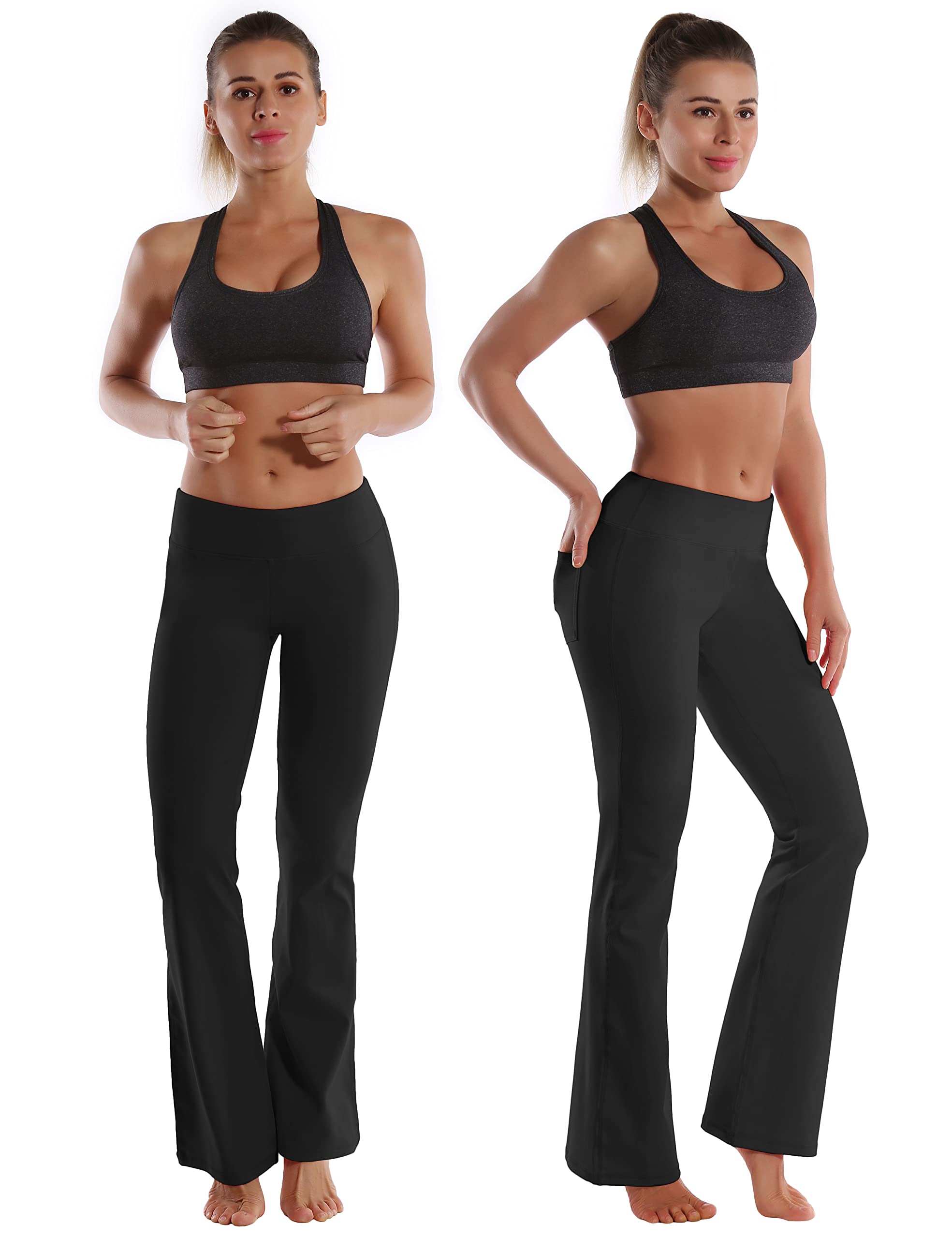 BUBBLELIME 29"/31"/33"/35" 4 Styles Women's Bootcut Yoga Pants Tummy Control - Back Pockets_Black M_29" inseam