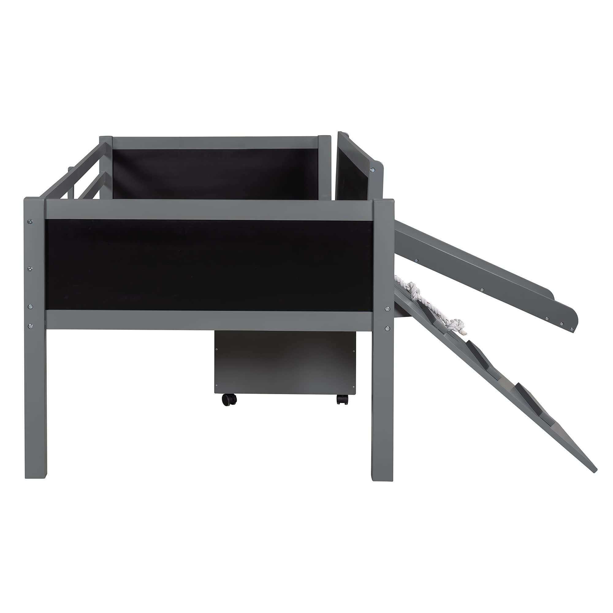 Harper & Bright Designs Kids Loft Bed with Slide, Twin Size Wooden Low Loft Bed Frame with Two Storage Boxes for Boys & Girls, Gray