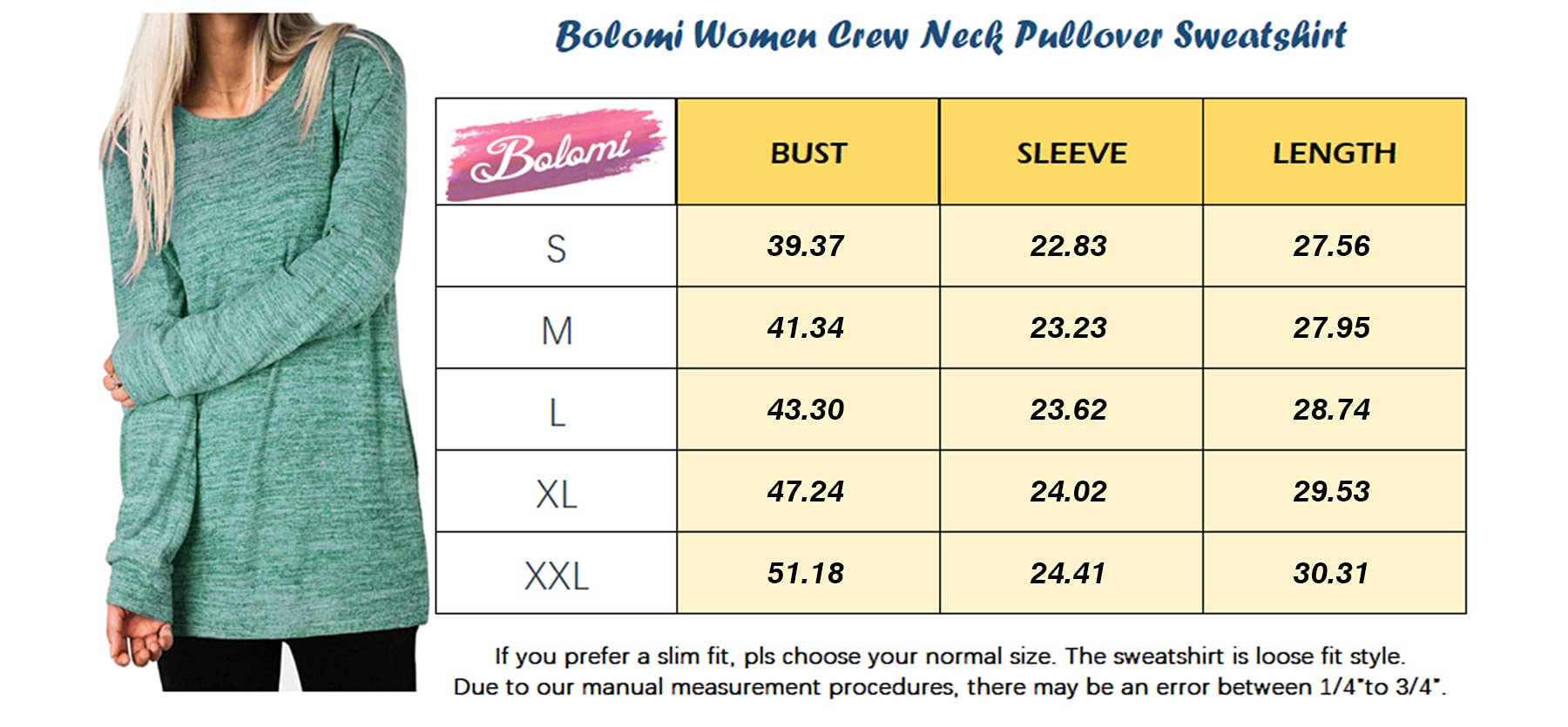 Bolomi Womens Casual Sweatshirts Long Sleeve Pullover Shirts Round Neck Oversized Tunic Tops with Pockets Lake Green Small