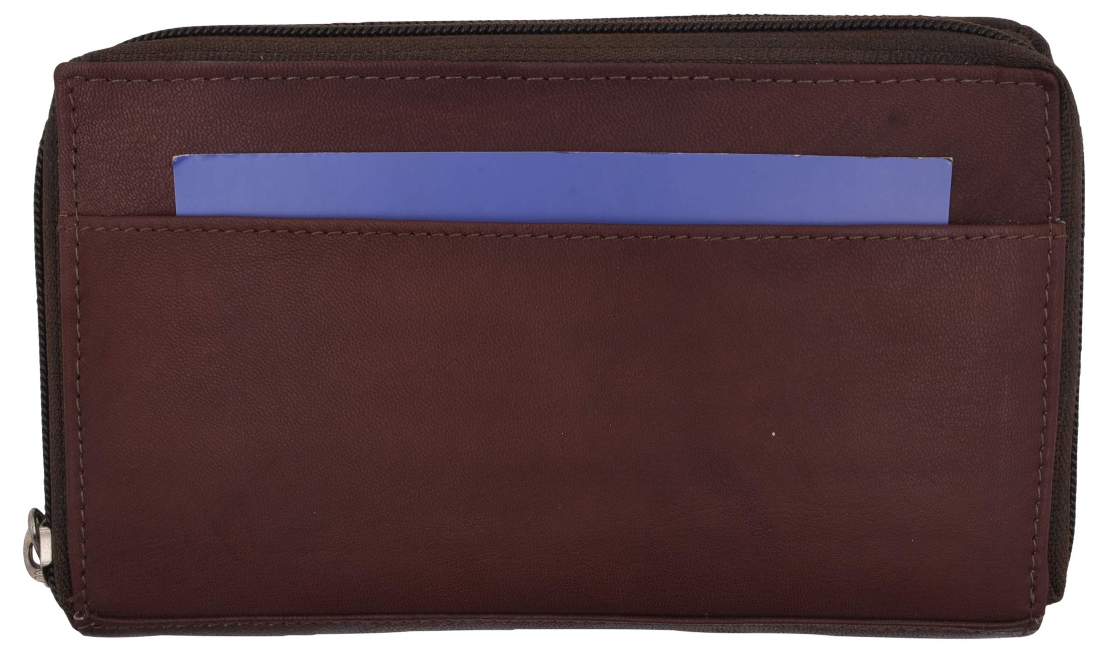 Swiss Marshall Womens Wallet Genuine Leather Double Zip Around Phone Clutch Large Travel Purse Ladies Wallet (Brown)