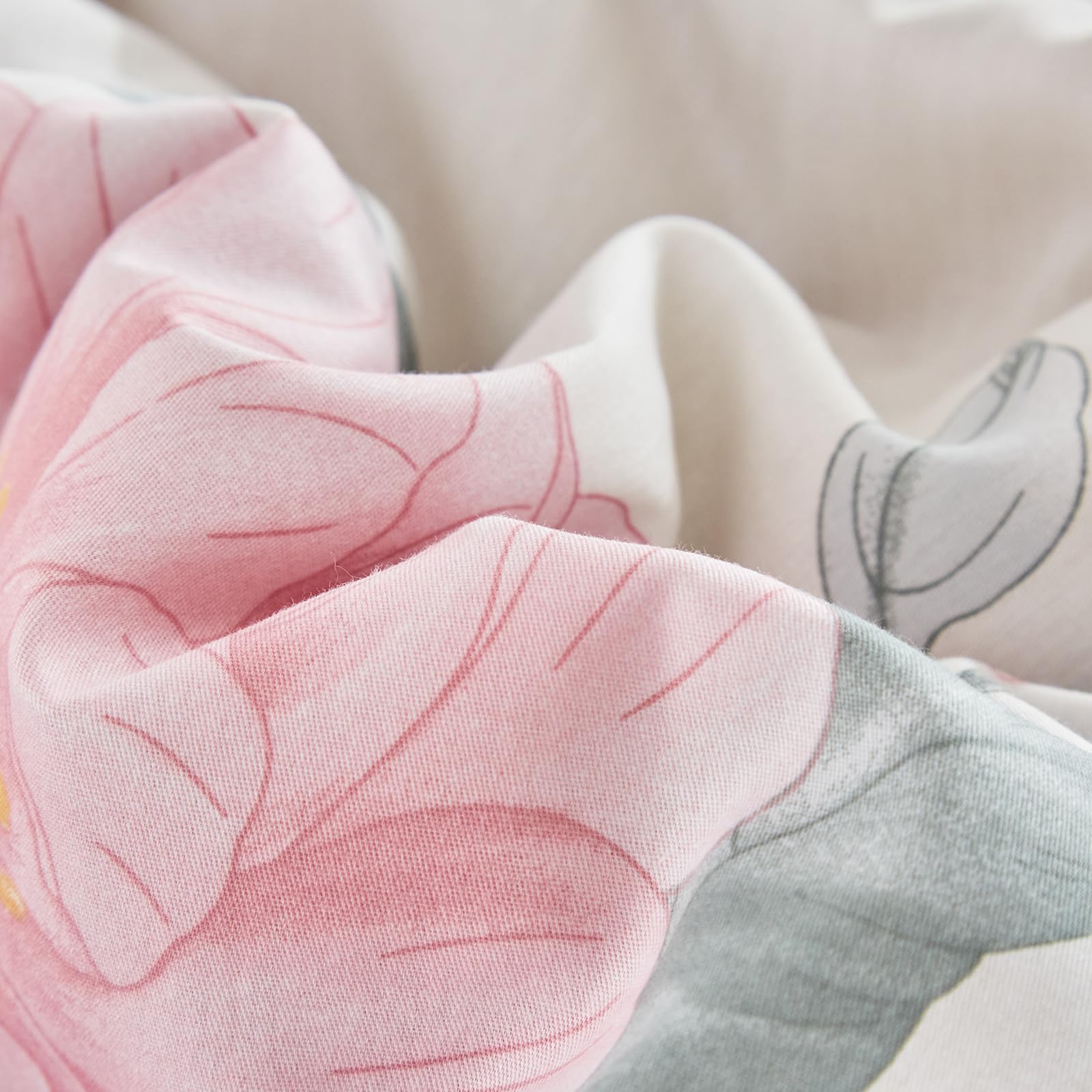 Botanical Bed in a Bag 7 Pieces King Size Cotton Comforter Sheet Set Gray Flowers Leaves Bedding Set (1 Comforter 2 Pillow Shams 1 Flat Sheet 1 Fitted Sheet 2 Pillowcases)