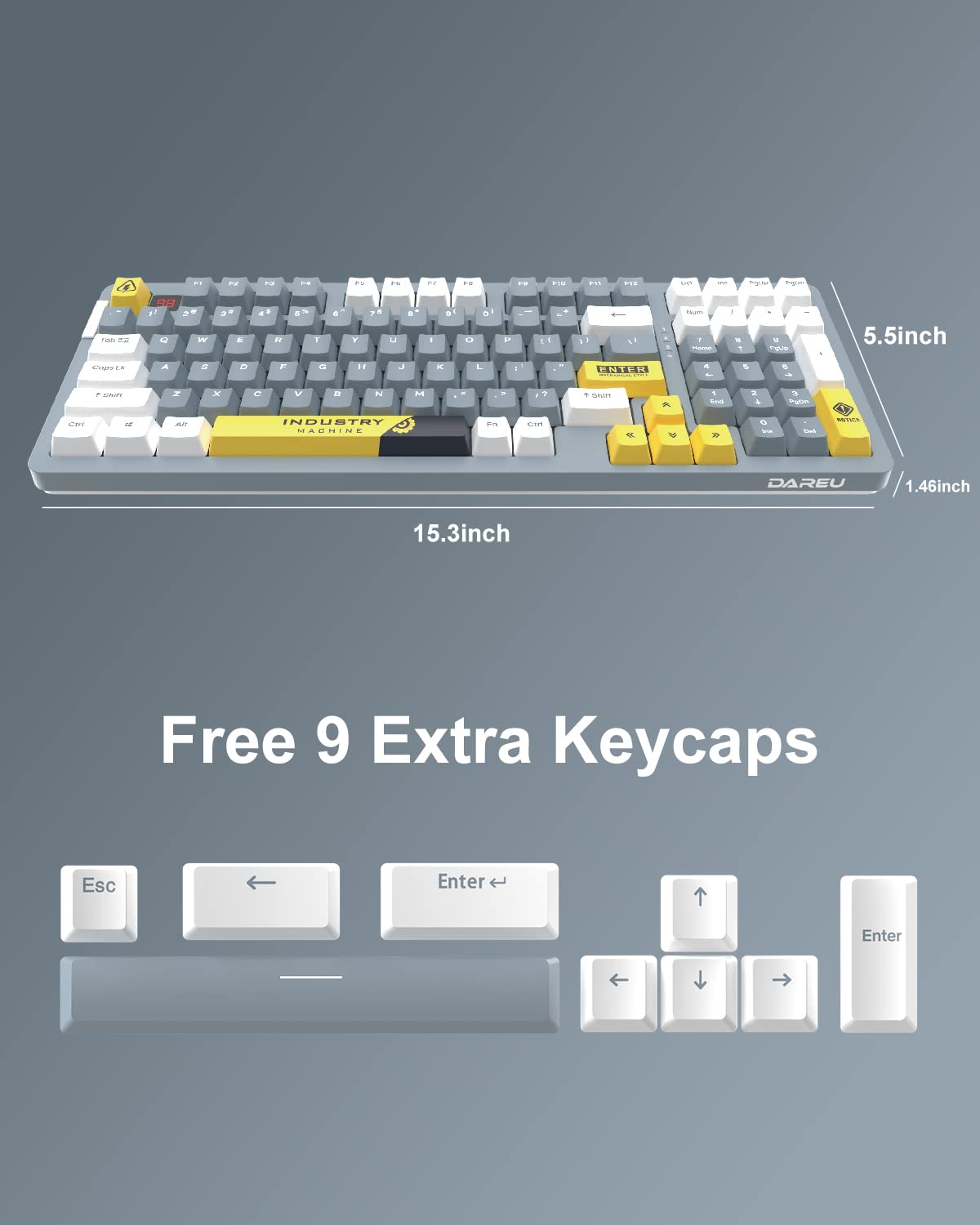 DAREU A98 Pro Tri-Mode Industry Gray Hot Swappable Gasket Structure Mechanical Gaming Keyboard, 98-Key, LED Screen, BT5.1/2.4G/USB-C, RGB Backlit, PBT Double-Shot Keycaps for Mac & Win (V3 Sky Switch)