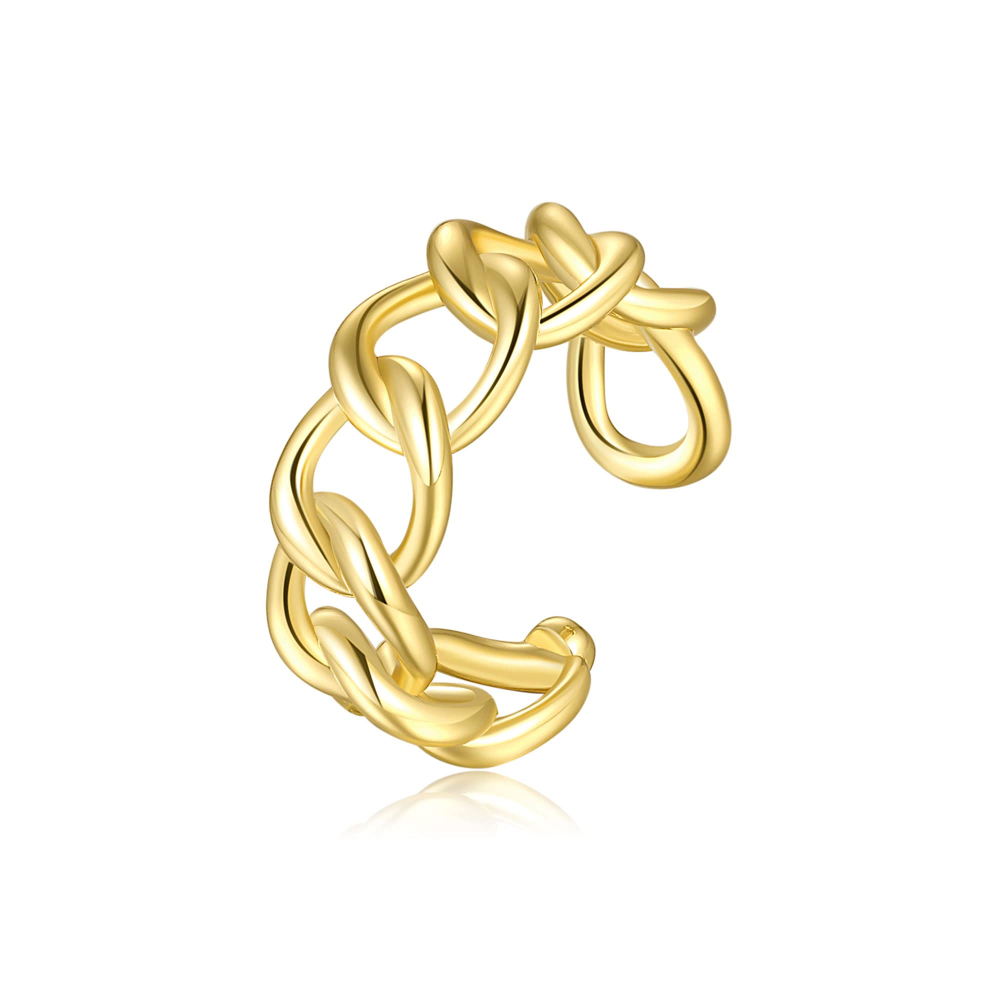 BFACCIA 14K Gold Plated Chunky Dome Ring for Women Minimalist Adjustable Open Link Twisted Teardrop Stacking Band Statement Thick Ring Jewelry Gift