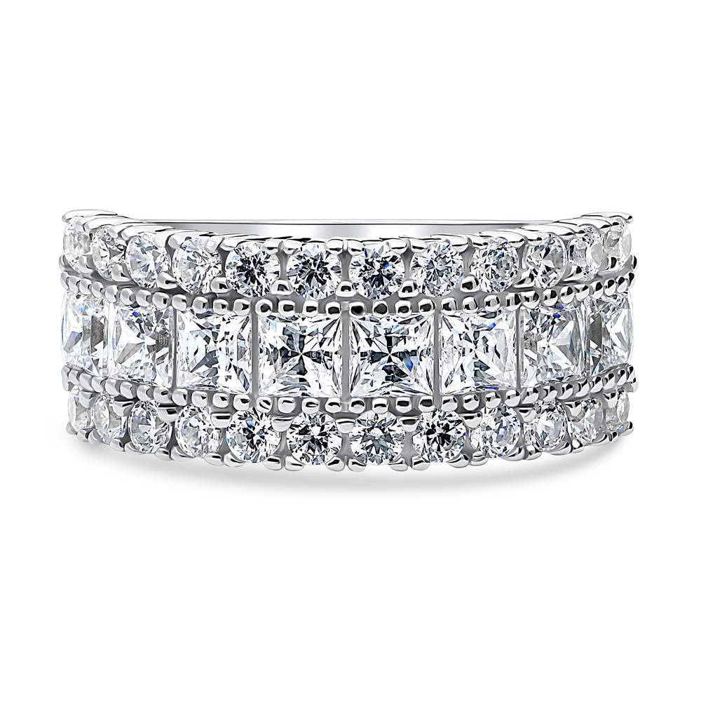 BERRICLE Sterling Silver Art Deco Wedding Rings Cubic Zirconia CZ Anniversary Half Eternity Ring for Women, Rhodium Plated Size 8