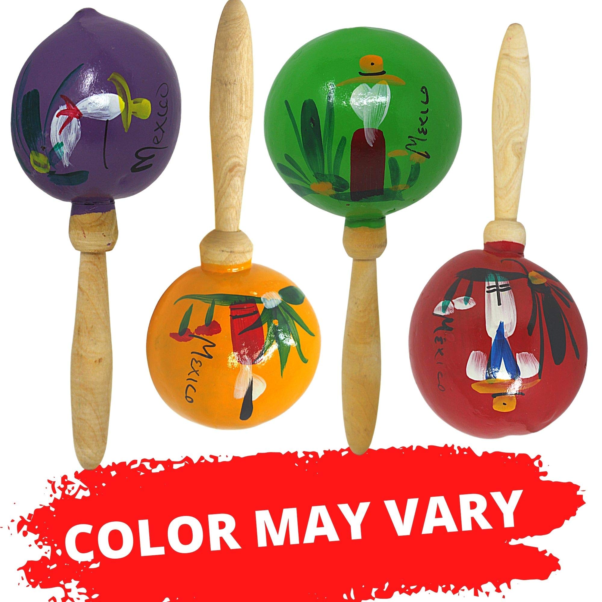 Needzo Maracas Musical Instrument, Large Colorful Wooden Pair with Hand Painted Flower Design, Latin Percussion for Adults, 8 Inches