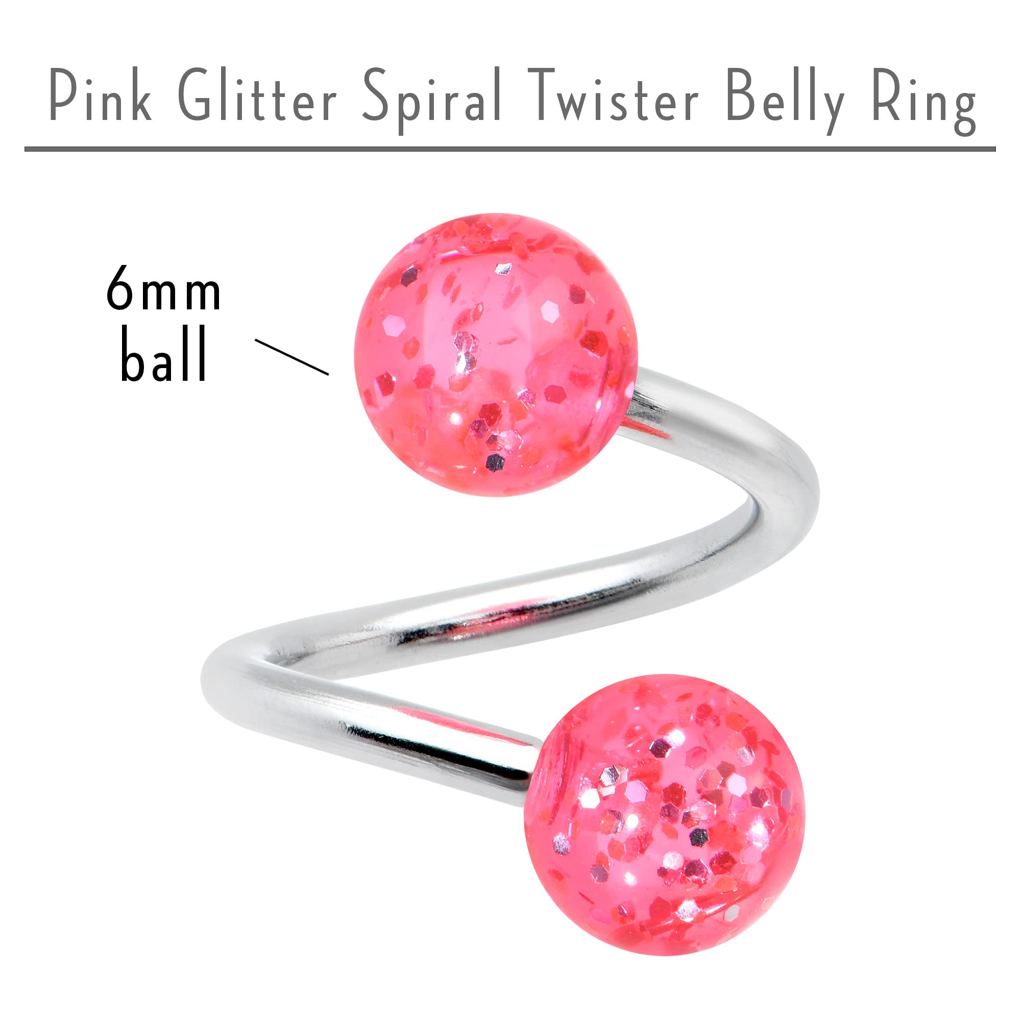 Body Candy Stainless Steel Pink Glitter Acrylic Ball Spiral Twister Belly Ring