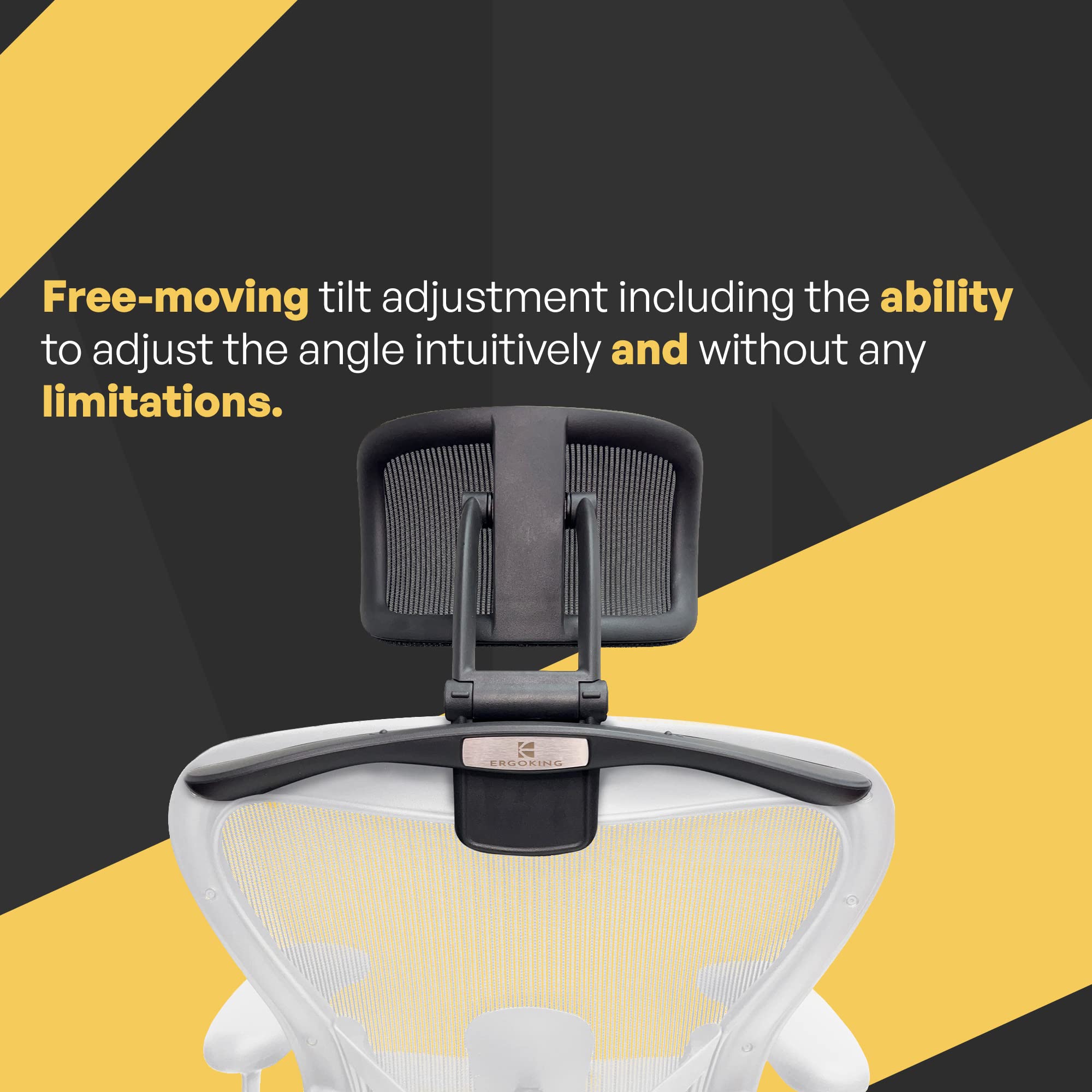 ERGOKING Headrest for Office Chair Headrest Attachment Compatible with Herman Miller Aeron Remastered - Fully Adjustable Height & Tilt, Removable Coat Hanger - Black Frame, Black Onyx Mesh.