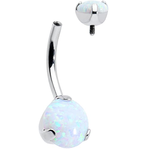 Body Candy Stainless Steel White Synthetic Opal Internally Threaded Belly Ring 3/8"