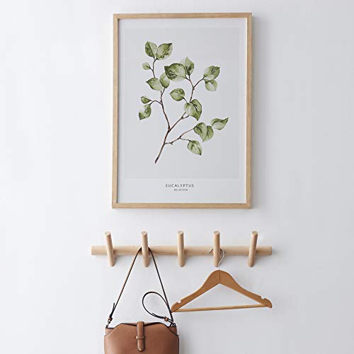 HOMEAMY Wood Coat Rack Modern Wall Mounted Hat and Towel Hanger Wooden Hooks Robe Racks with Pegs for Bedroom Bathroom and Entryway Durable, Easy Assembly, Classic Design (5 Hook)