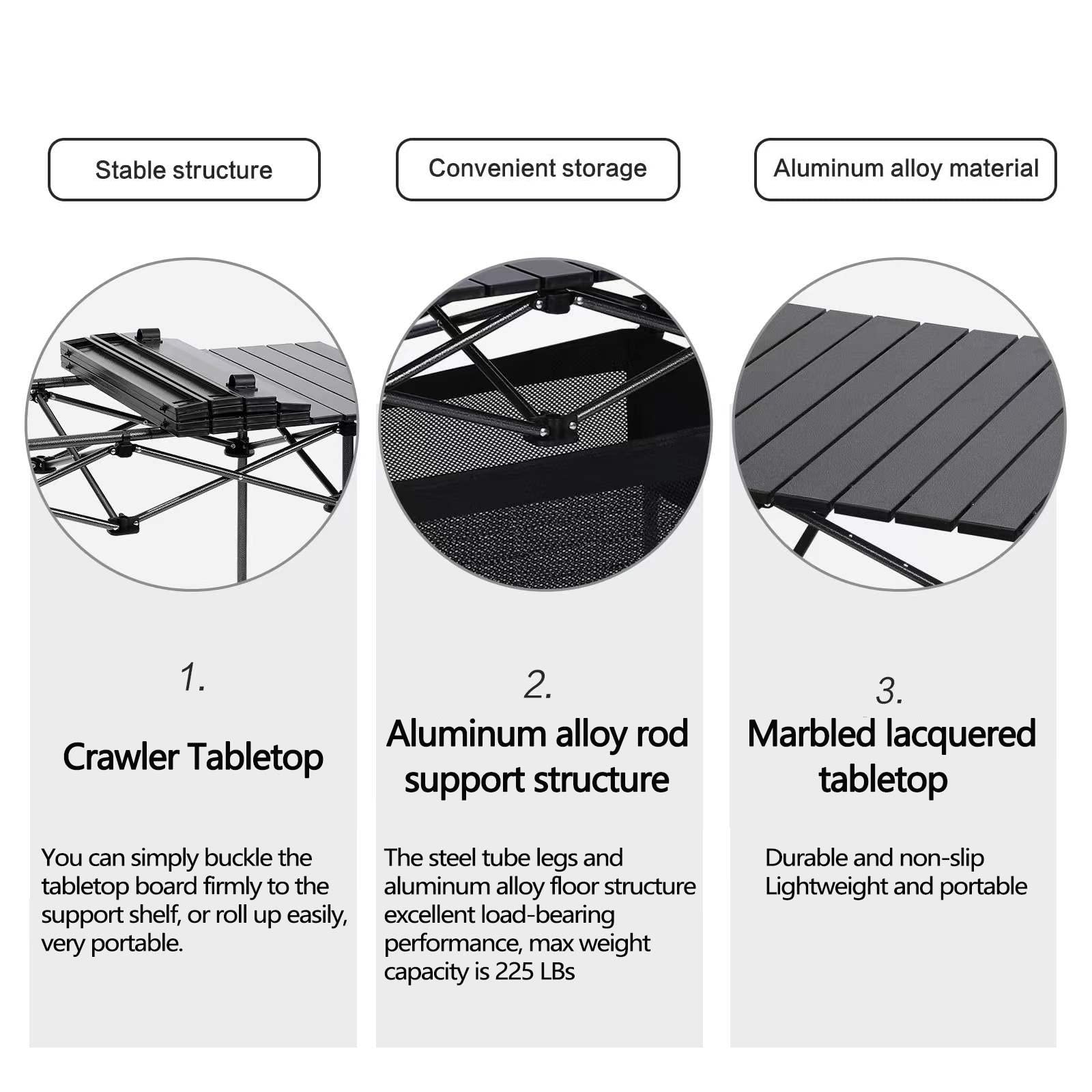Camping Table with Storage Lightweight Beach Table Aluminum Folding Table for Outdoor, Picnic, BBQ, Cooking, Beach, Home