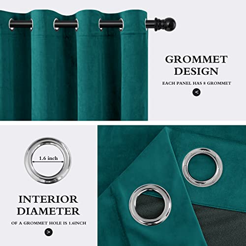 HOMEIDEAS Emerald Green Velvet Curtains 84 inches Long 2 Panel Heavy Duty Dark Green Curtains for Living Room Thermal Insulated Grommet Window Curtains for Bedroom