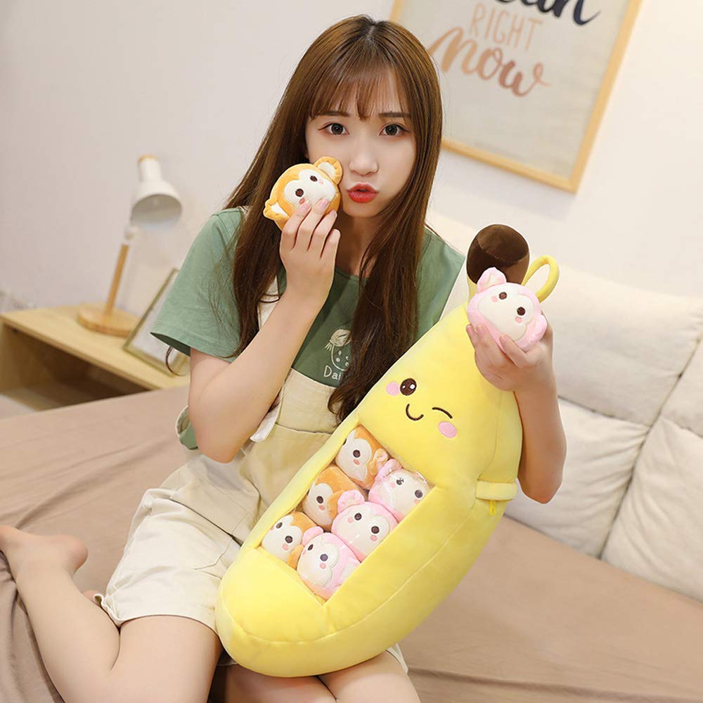 Nenalayo Throw Pillow Fruit Stuffed Toys Banana Plush Pillow Removable Fluffy Creative Gifts for Kids, Halloween Christmas Decorative Doll Toy Gift