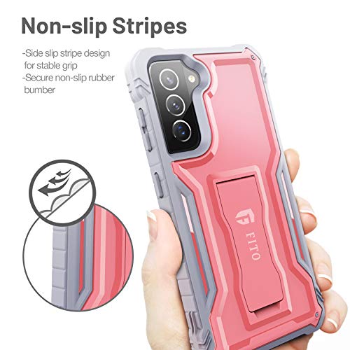 FITO for Samsung Galaxy S21 5G Case, Dual Layer Shockproof Heavy Duty Case for Samsung S21 5G Phone Built-in Kickstand, Without Screen Protector (Pink, 6.2 inch)