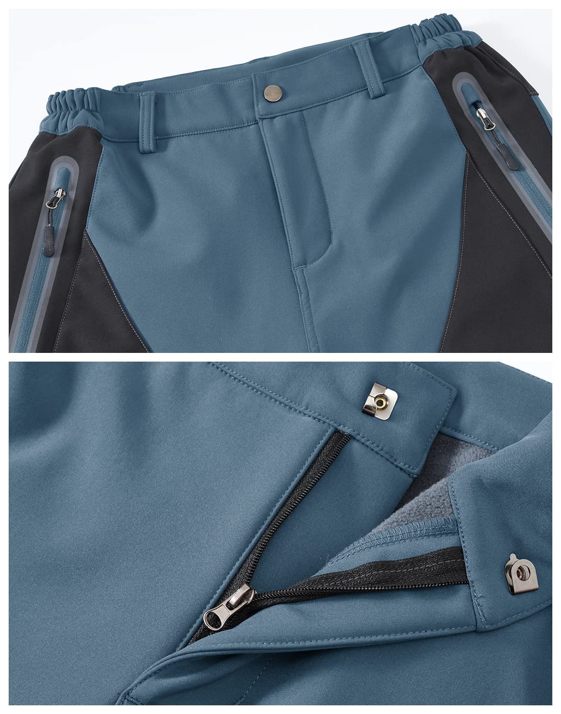 BGOWATU Women's Waterproof Windproof Ski Snow Pants Fleece Lined Warm Hiking Insulated Softshell Pant Grey Blue L