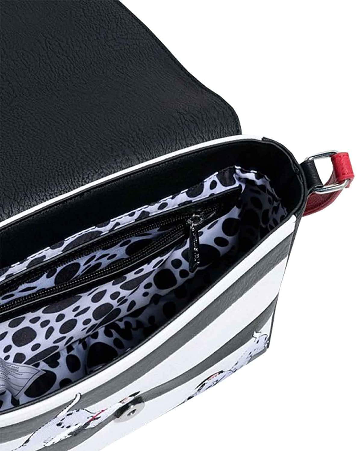 Loungefly x Disney 101 Dalmatians Striped Faux Leather Crossbody Bag (One Size, Black, White, Red)