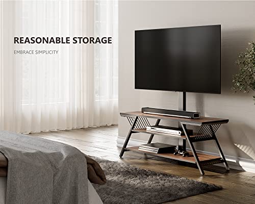 FITUEYES Wood TV Stand with Mount for 32-65 Inch TVS Entertainment Center with Mount for LCD/LED Flat Curved Screens - Height Adjustable, Cable Management, Open Storage, Walnut, VESA 600x400mm