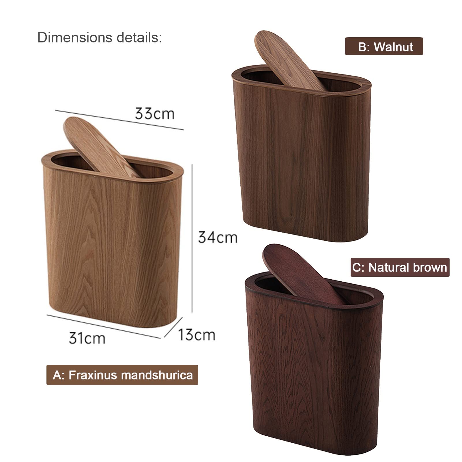 DRSFF Ultra-Narrow Trash Can for Bathroom Kitchen Gap , Nordic Wooden Large Garbage Bin Bedroom Offices Durable Rubbish Container Wastebasket with Swing Top Lid (Color : B)