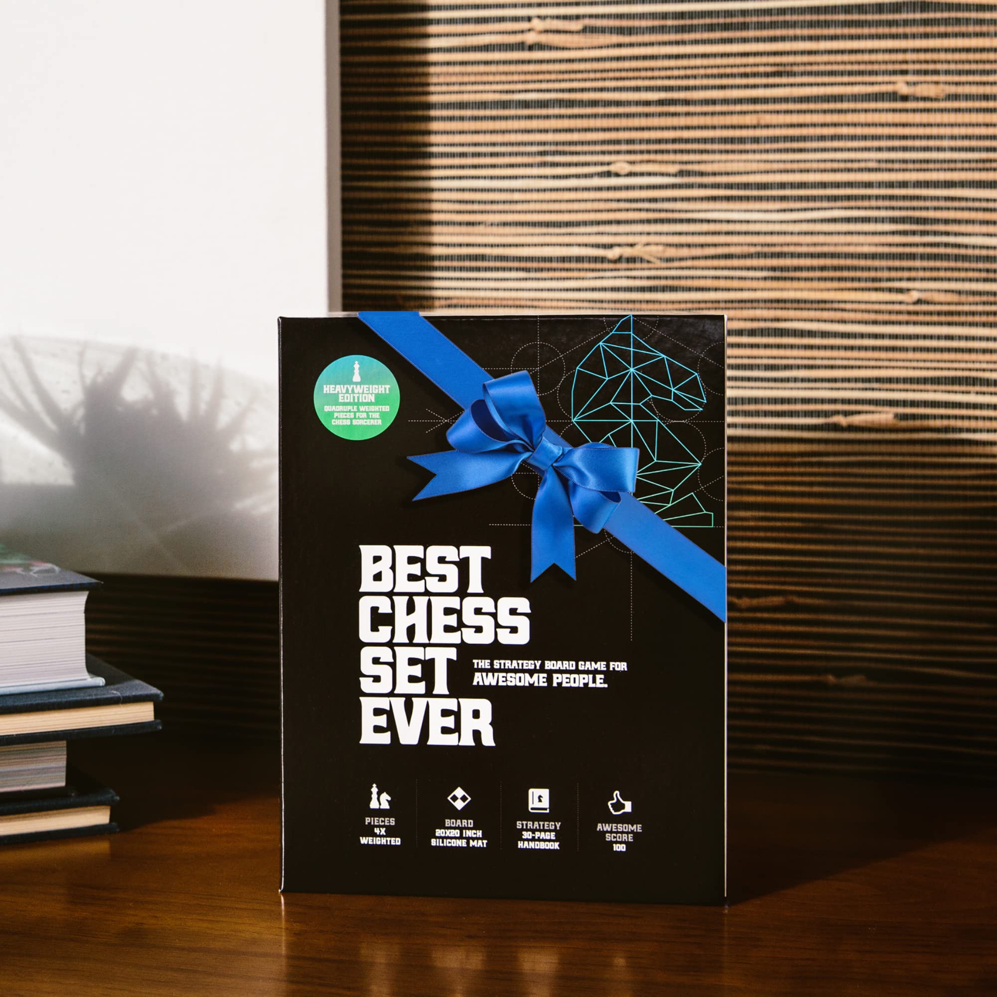 Best Chess Set Ever Queen's Gambit Edition Chess Set, 1X Single Weighted Staunton Pieces, with 20 in x 20 in Foldable Silicone Board, Single Weight Edition